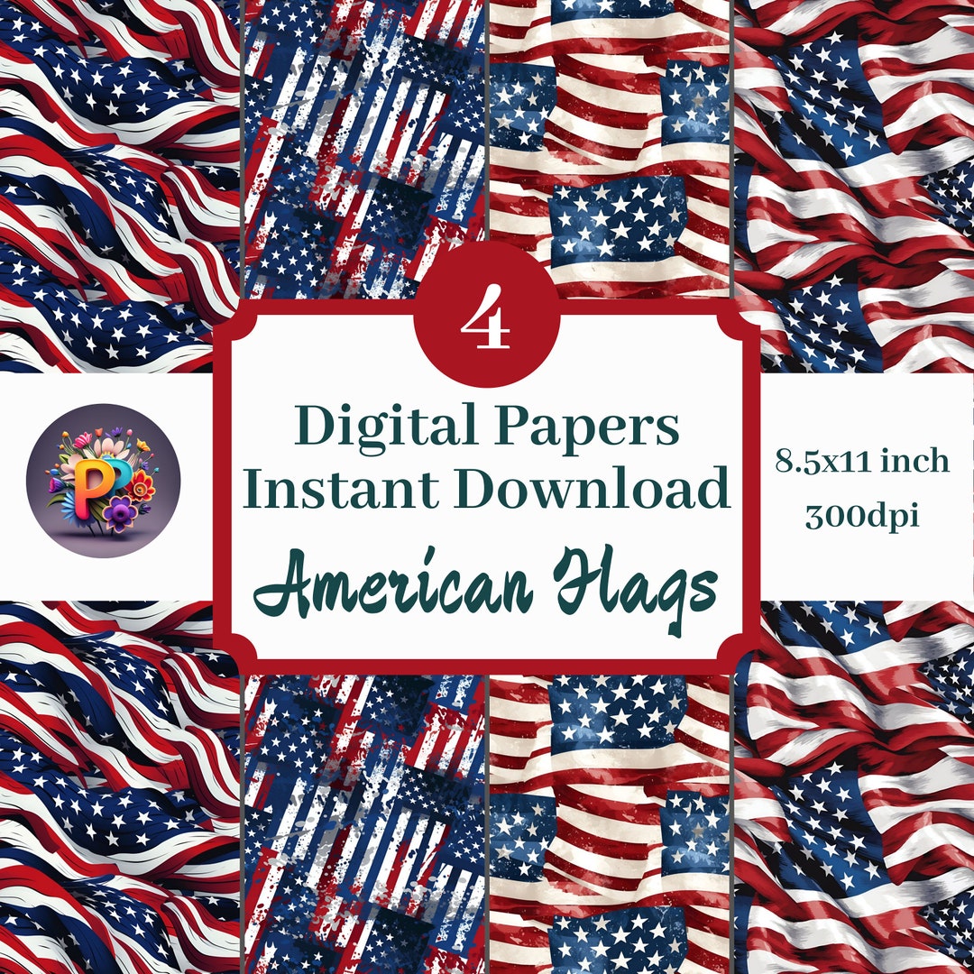 American Flags Digital Paper, Printable Background Scrapbook Papers 8 ...