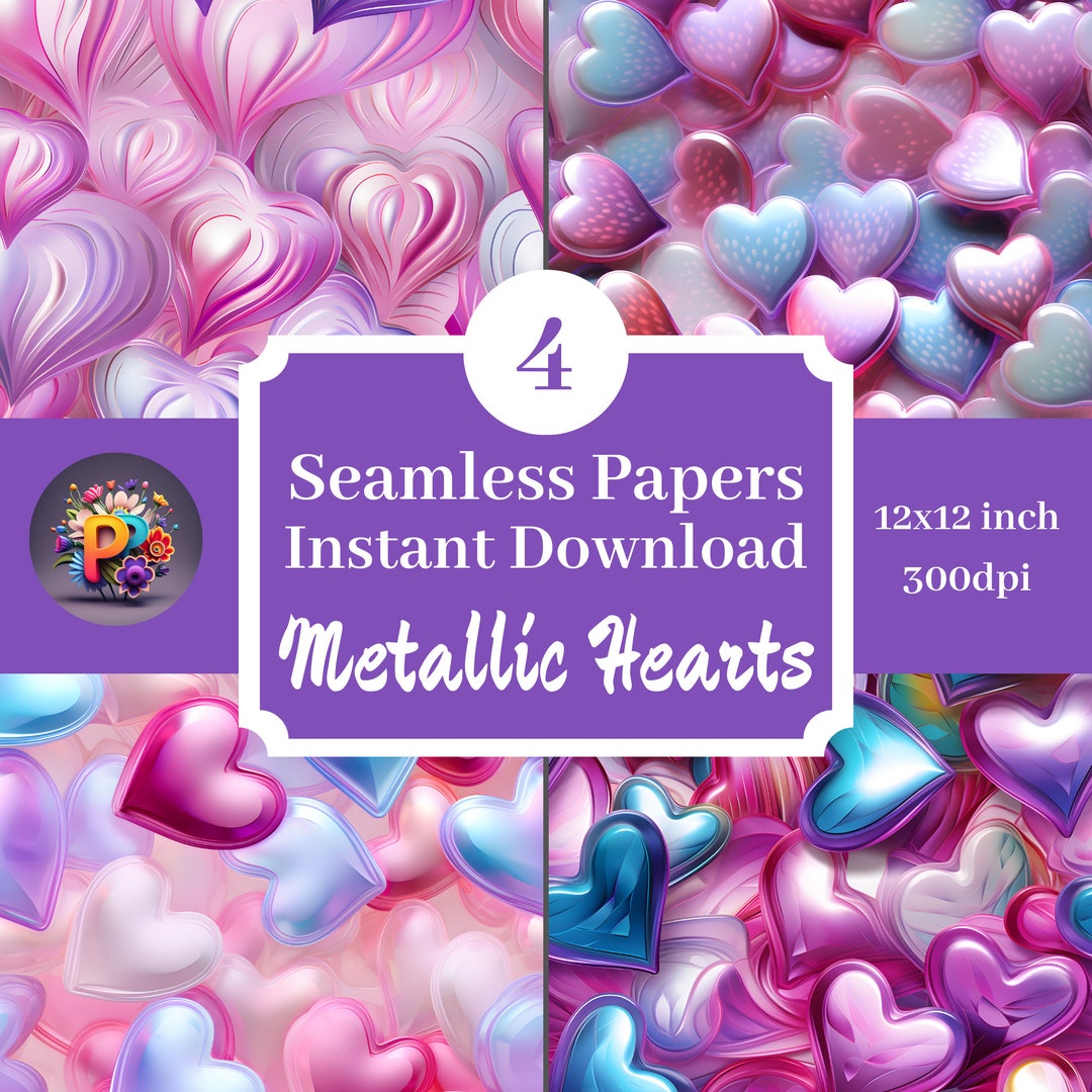 Metallic Hearts Digital Paper Printable Background Scrapbook Papers ...