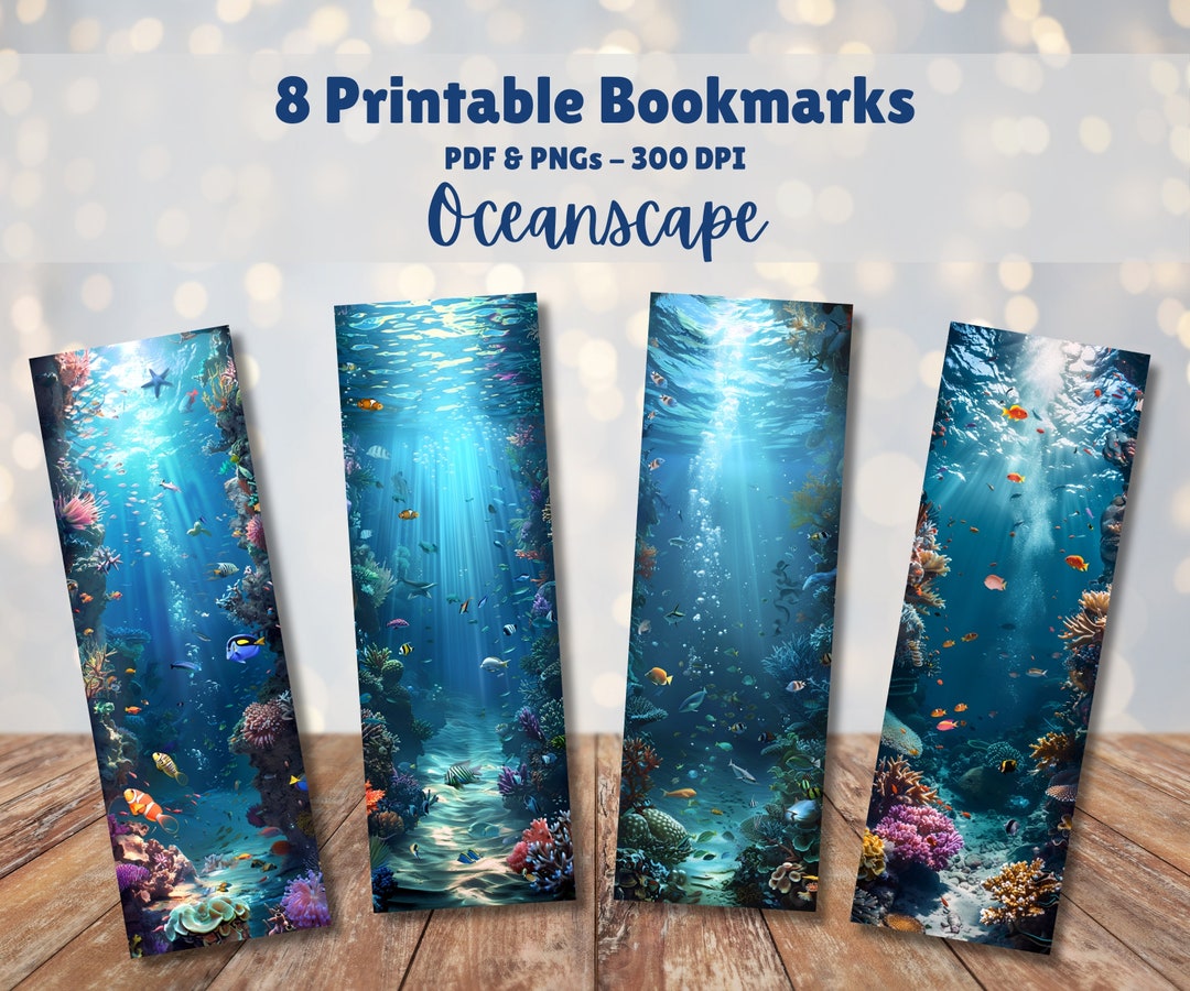 Oceanscape Printable Bookmarks Set of 8 Digital Download 11x8.5 PDF and ...