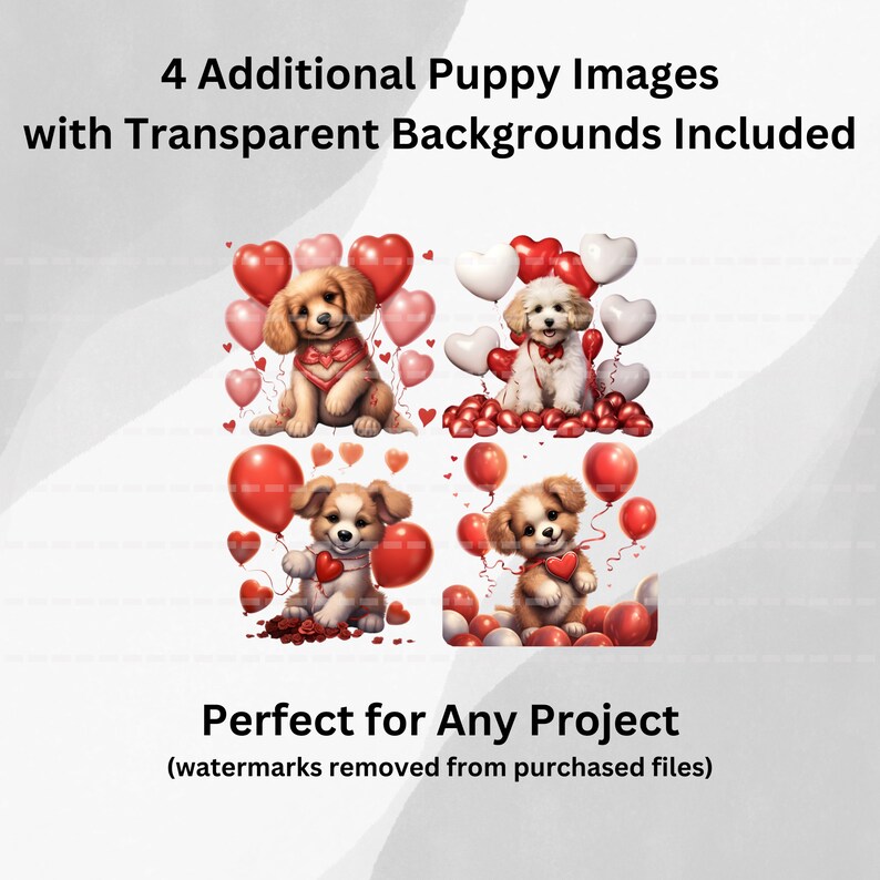 Valentine Puppy Image & Clipart Set of 8 Instant Download, 4 Image, 4 ...
