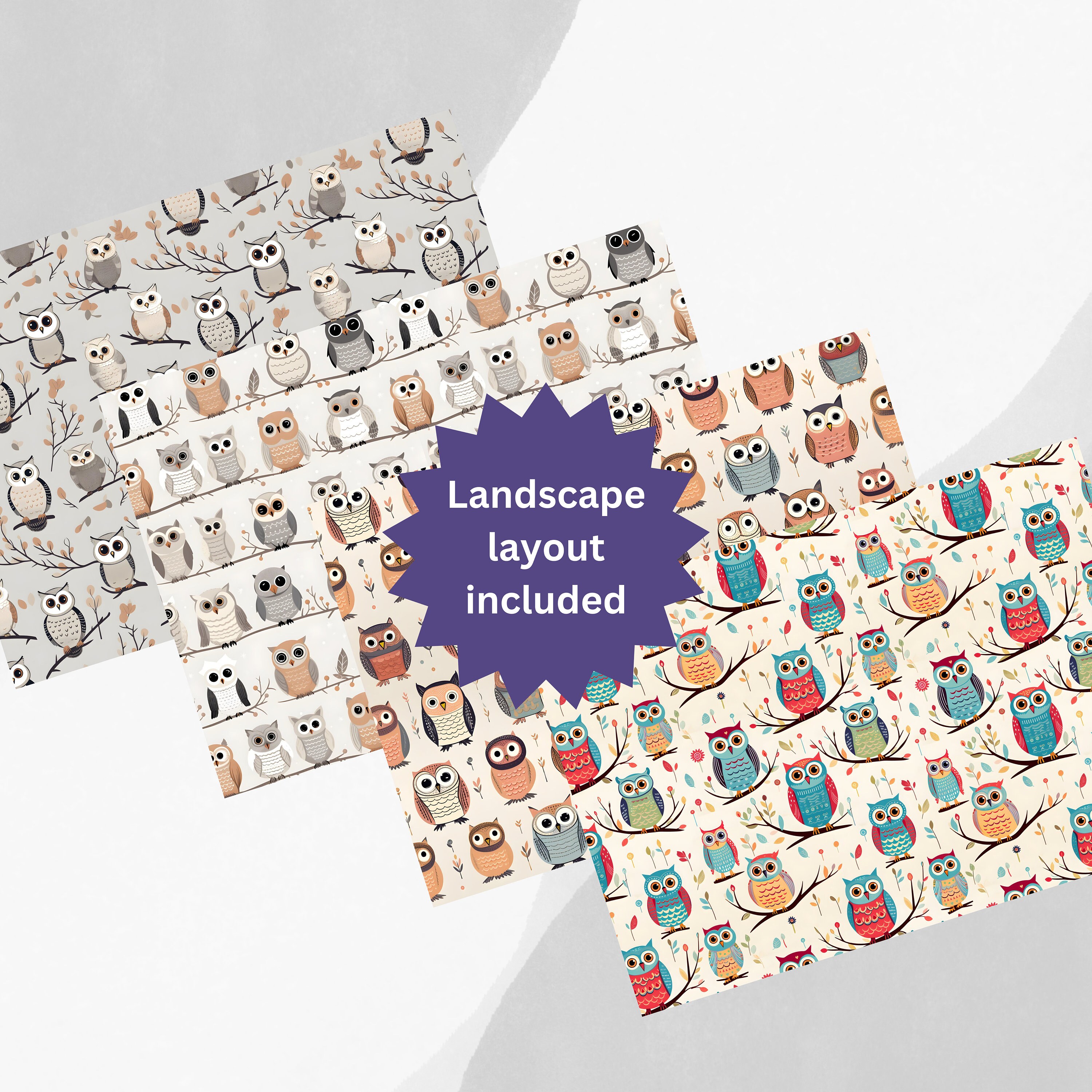 Whimsical Owls 8.5x11 Digital Paper, Printable Background Scrapbook ...