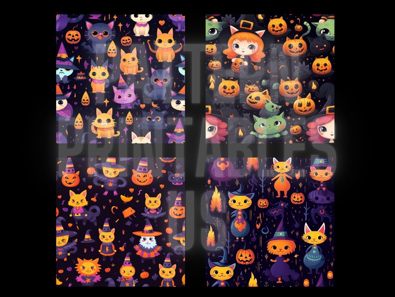 Witches & Cats Digital Paper, Printable Background, Scrapbook Papers ...