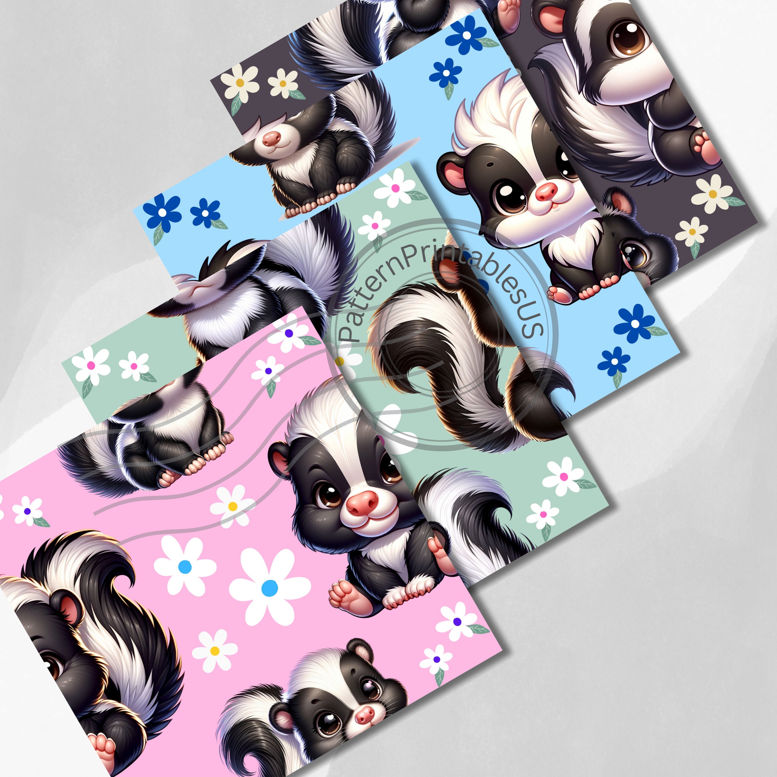 Cute Baby Skunks 12x12 Seamless Pattern Digital Paper Printable ...