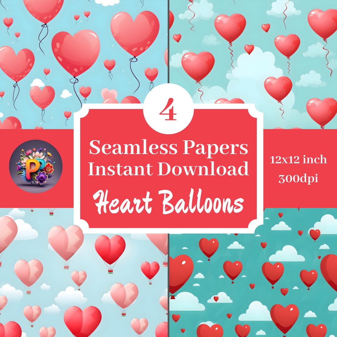 Heart Balloons Digital Paper Printable Background Scrapbook Papers ...