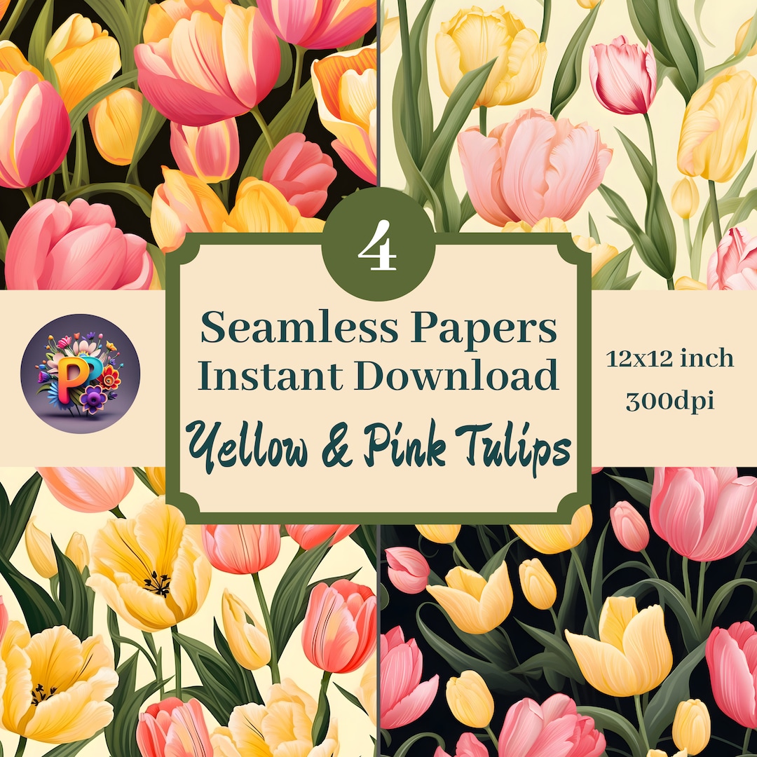 Yellow & Pink Tulips Printable Background Scrapbook Papers 12x12 ...