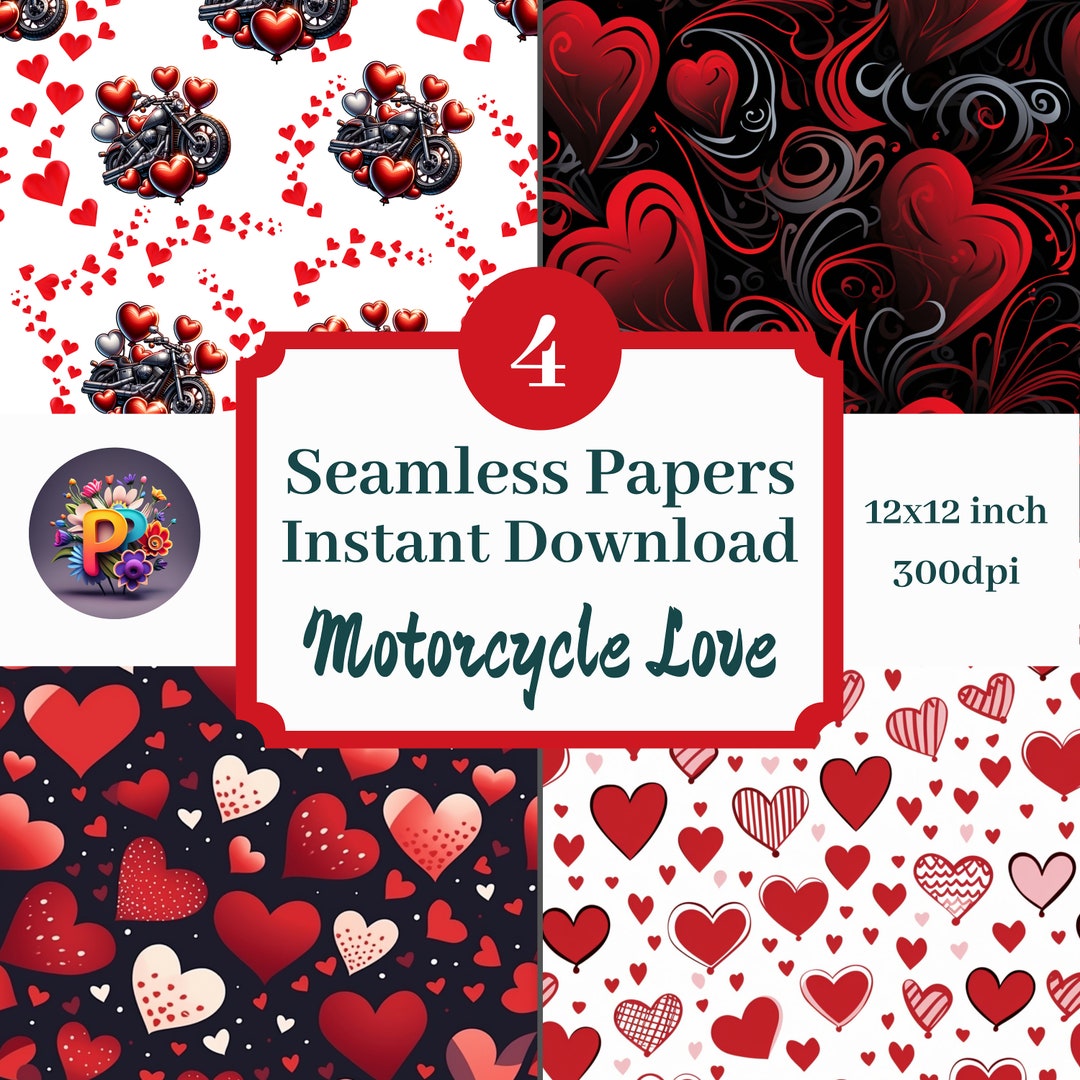Motorcycle Love Digital Paper Printable Background Scrapbook Papers ...