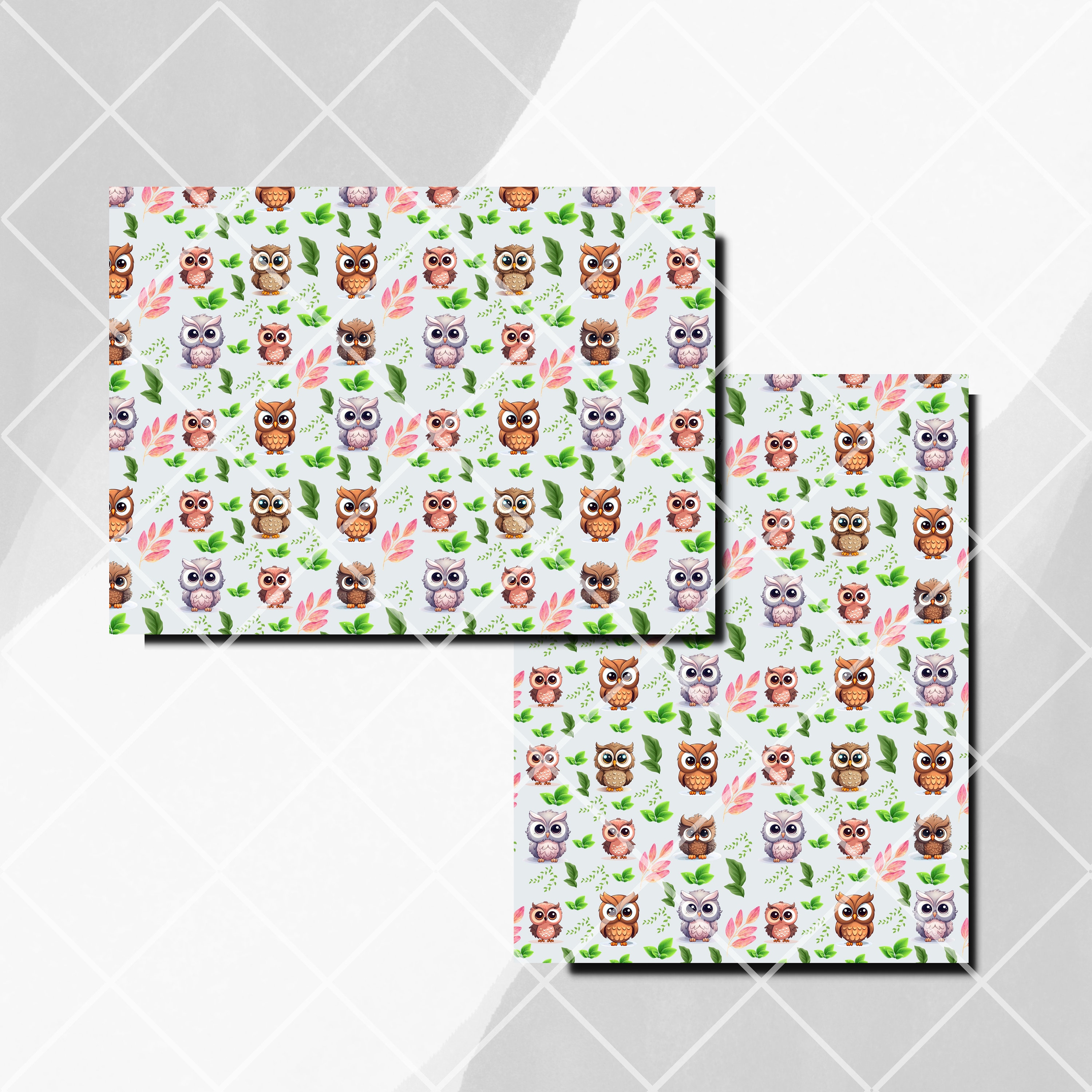 Cute Owls 8.5x11 Digital Paper, Printable Background Scrapbook Papers ...