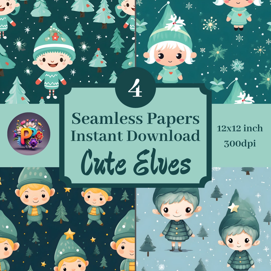 Cute Elves Printable Background, Scrapbook Papers, 12x12 Seamless ...