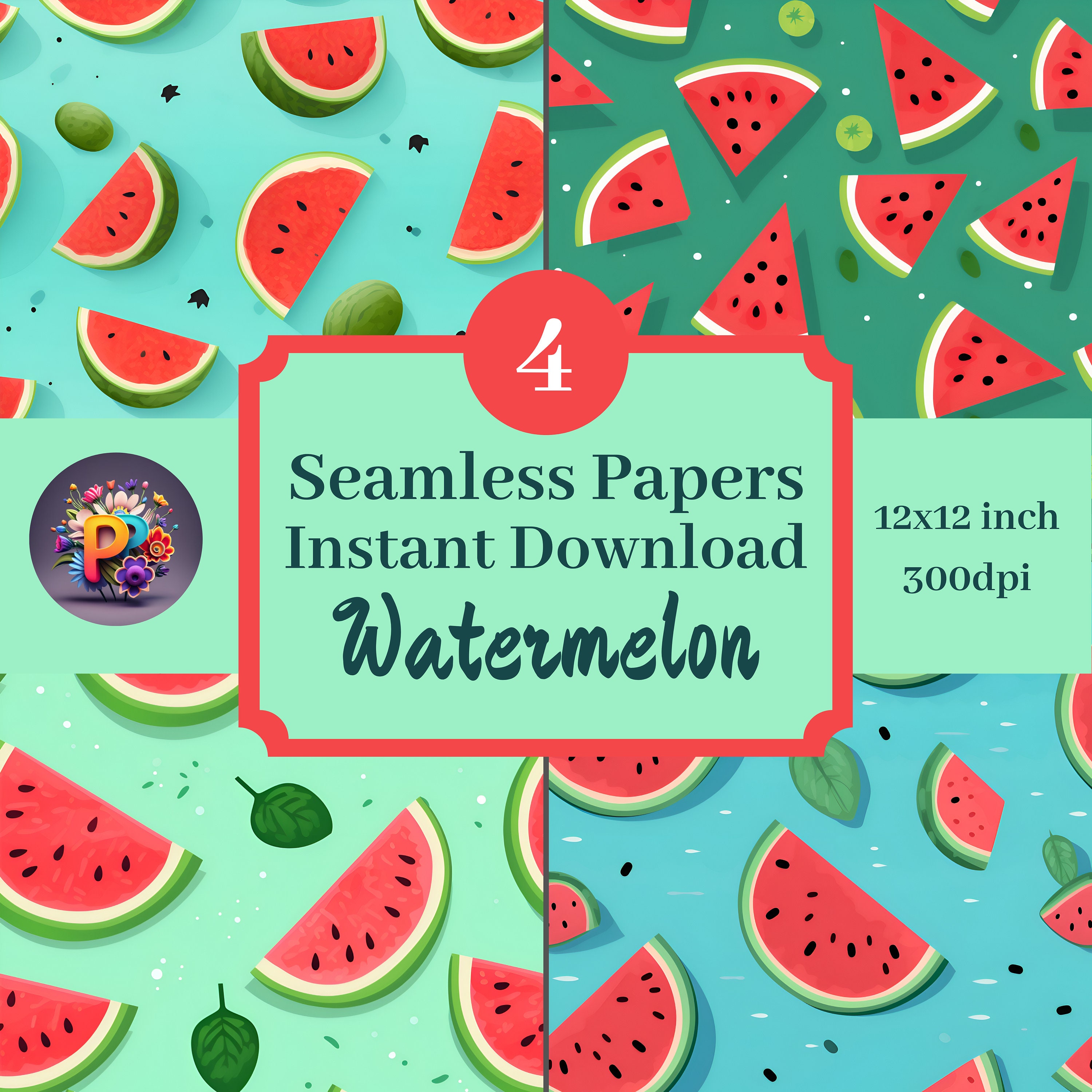 Watermelon Printable Background Scrapbook Papers, 12x12 Seamless ...