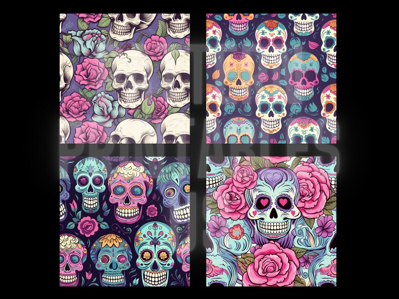 Sugar Skulls Digital Paper, Printable Background, Scrapbook Papers ...