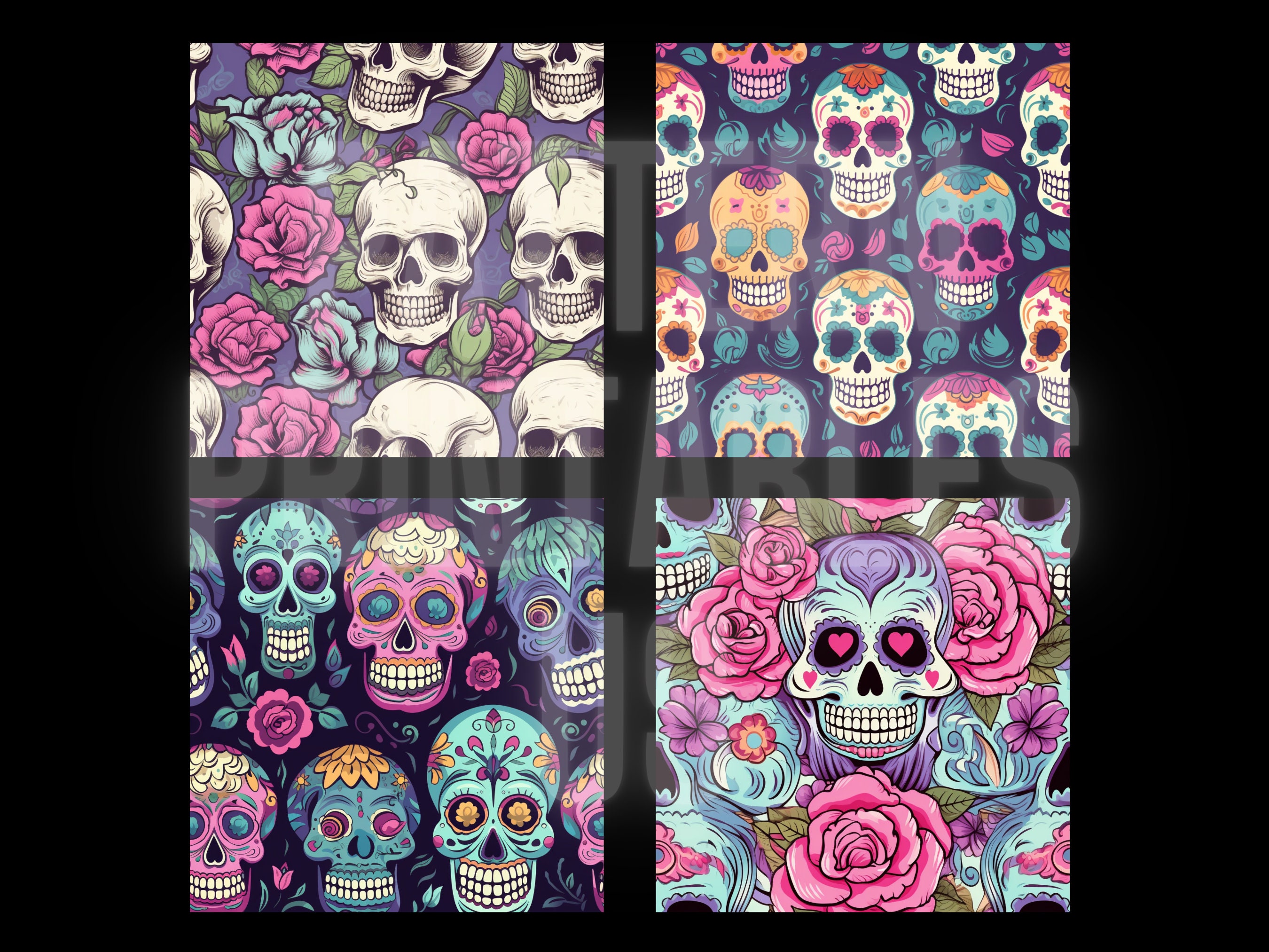 Sugar Skulls Digital Paper, Printable Background, Scrapbook Papers ...