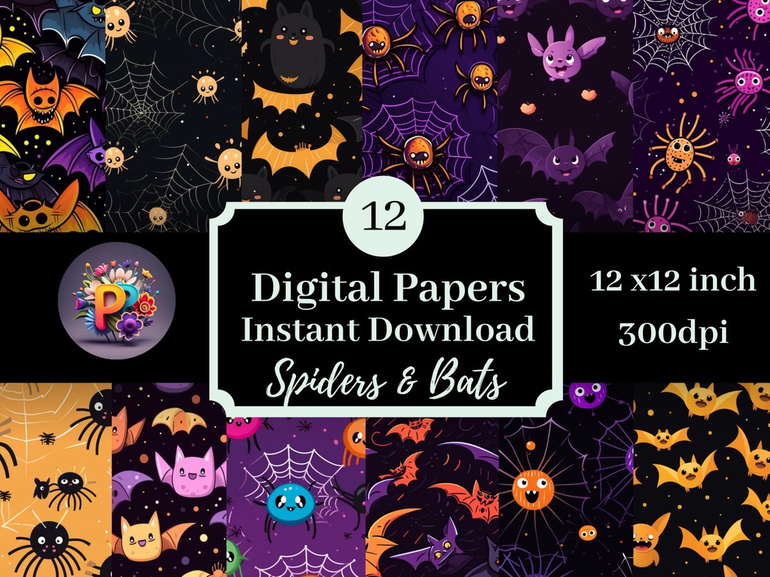 Spiders & Bats Digital Paper, Printable Background, Scrapbook Papers ...