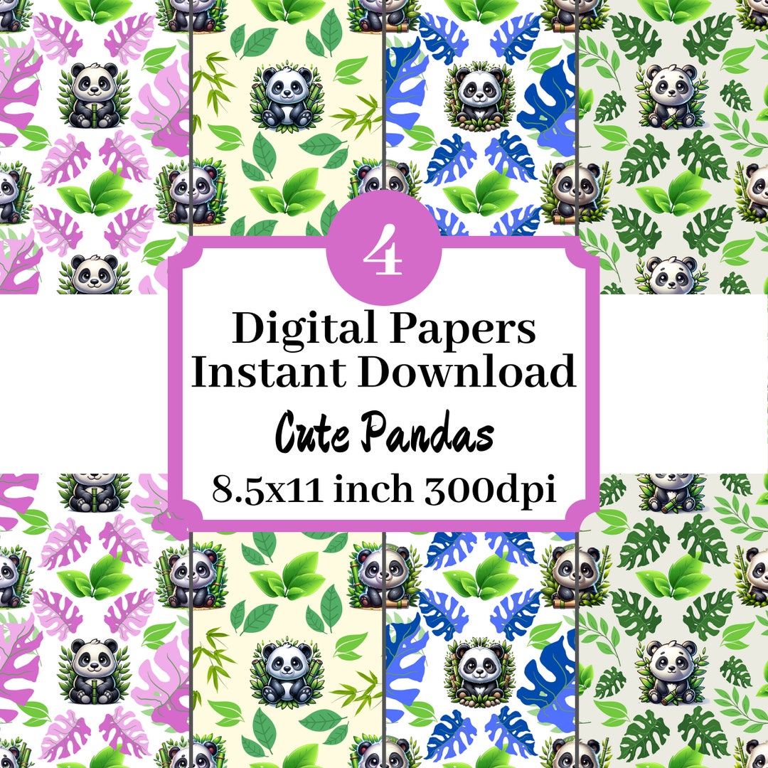 Cute Pandas 8.5x11 Repeat Pattern Digital Paper Printable Background ...