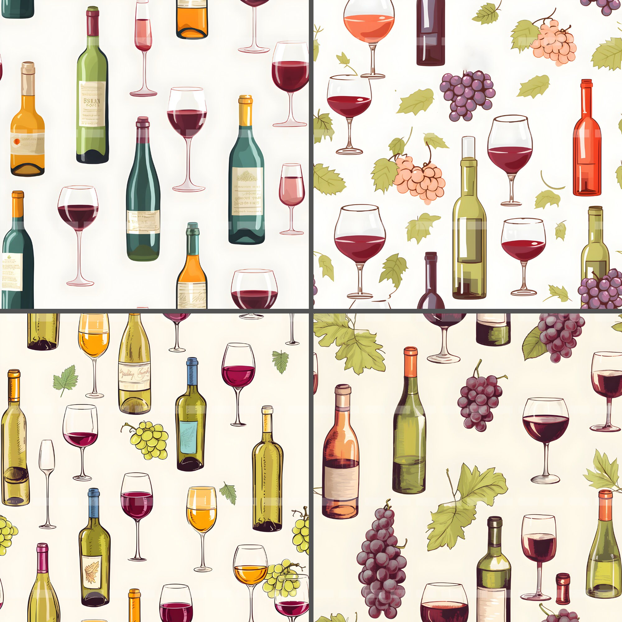 Wine Bottles Printable Background Scrapbook Papers, 12x12 Seamless ...