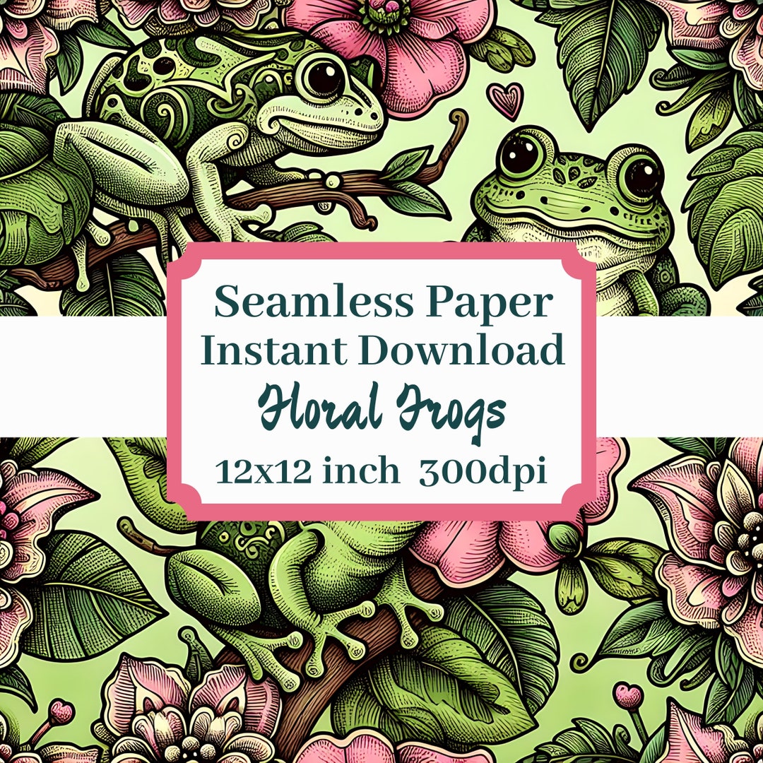 Floral Frogs 12x12 Seamless Pattern Printable Background Scrapbook ...