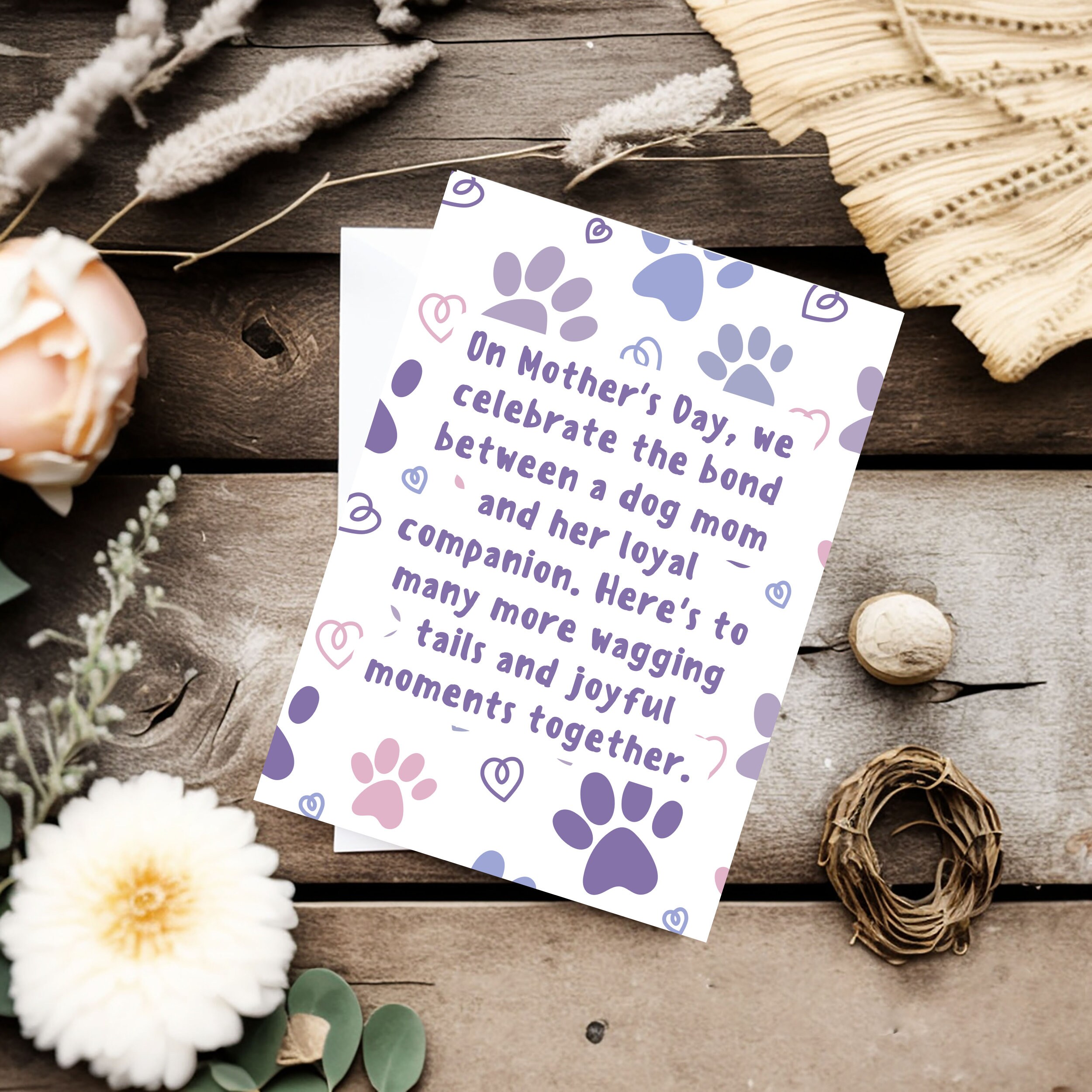 Dog Mom Mother's Day Printable DIY Greeting Card and Envelope Template ...