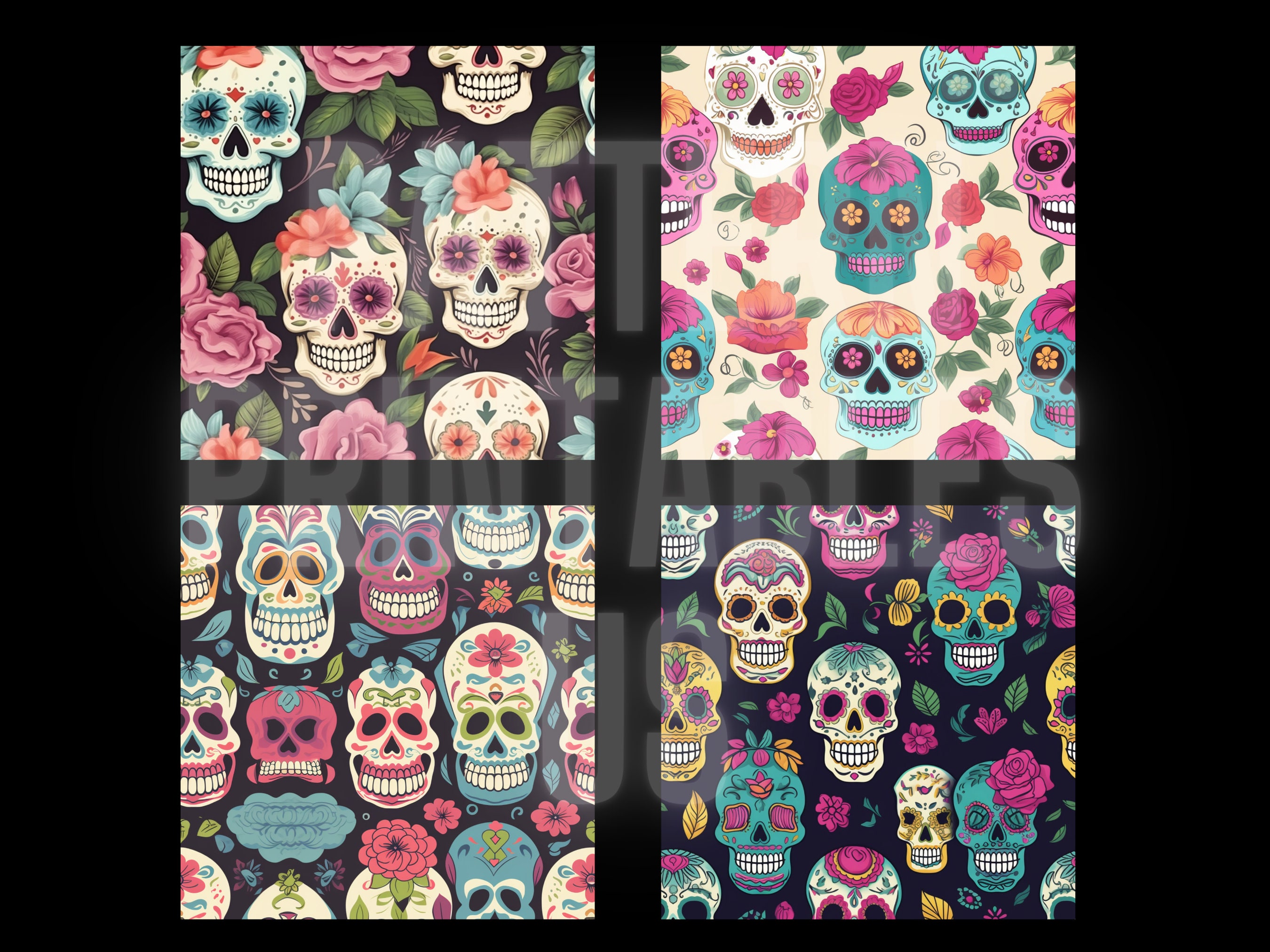Sugar Skulls Digital Paper, Printable Background, Scrapbook Papers ...