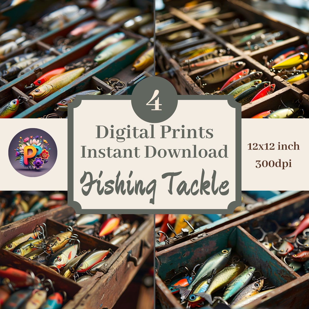 Fishing Tackle Printable Background Scrapbook Papers, 12x12 Set of 4 ...