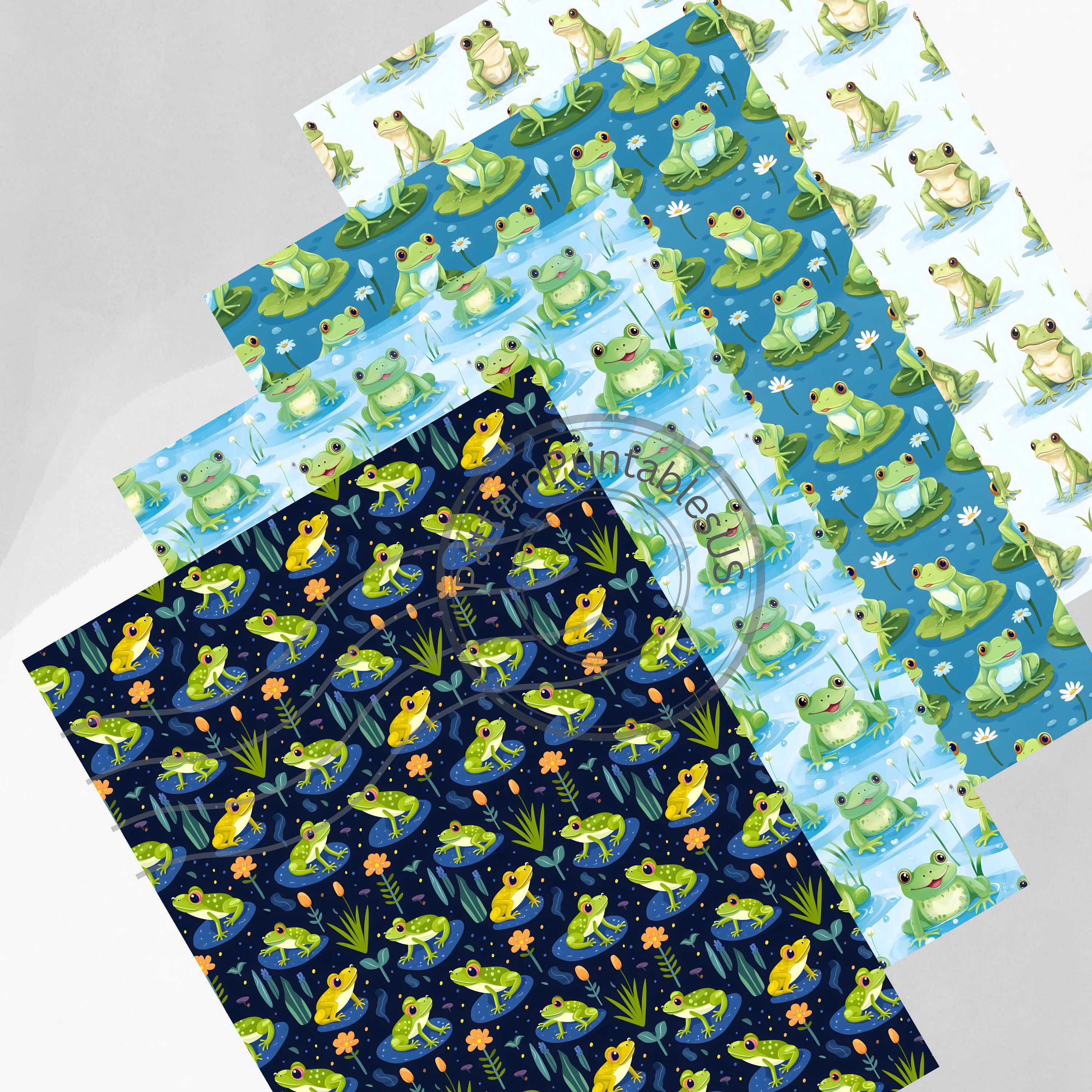 Cute Frogs Digital Paper, Printable Background Scrapbook Papers 8.5x11 ...