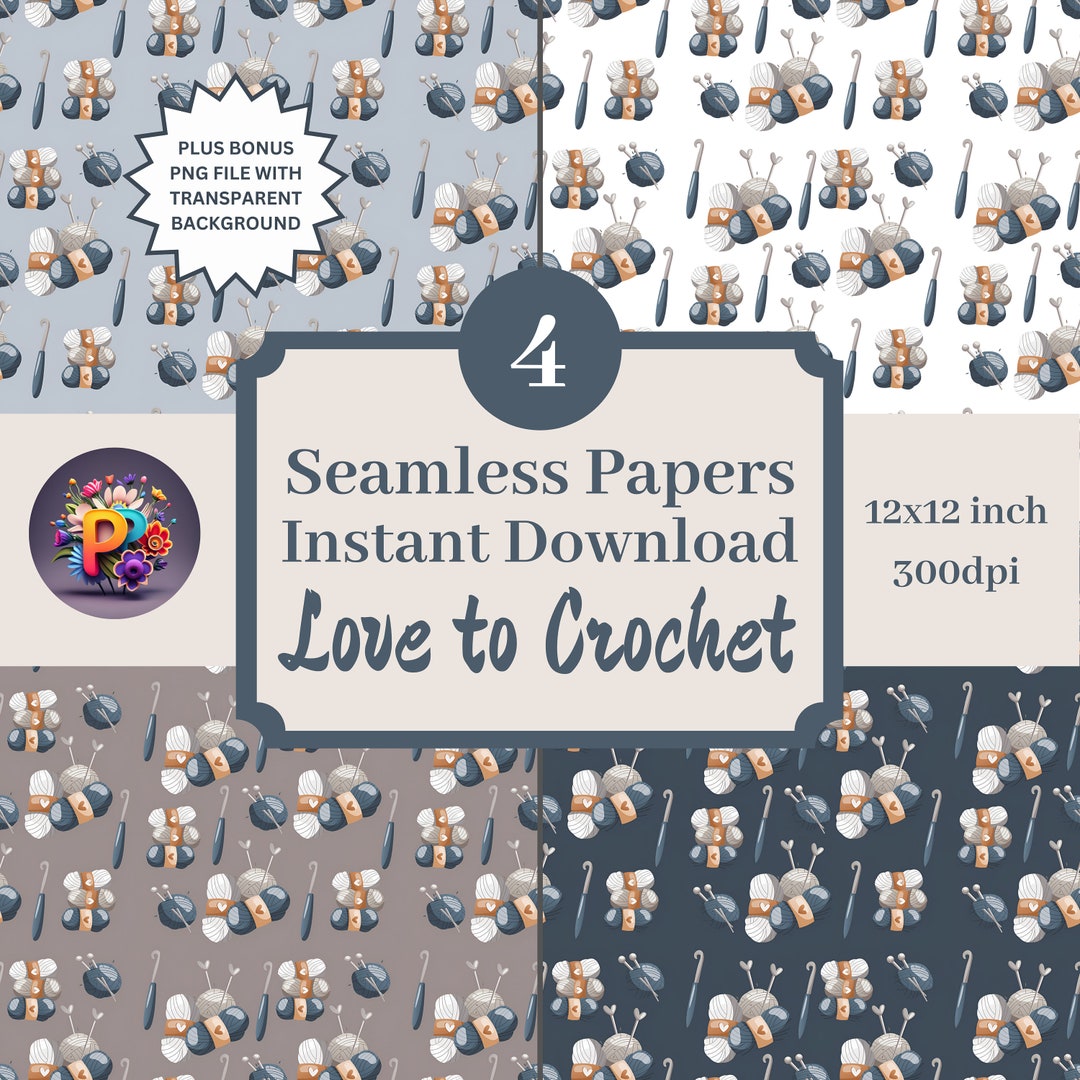 Love to Crochet Printable Background Scrapbook Papers 12x12 Seamless ...