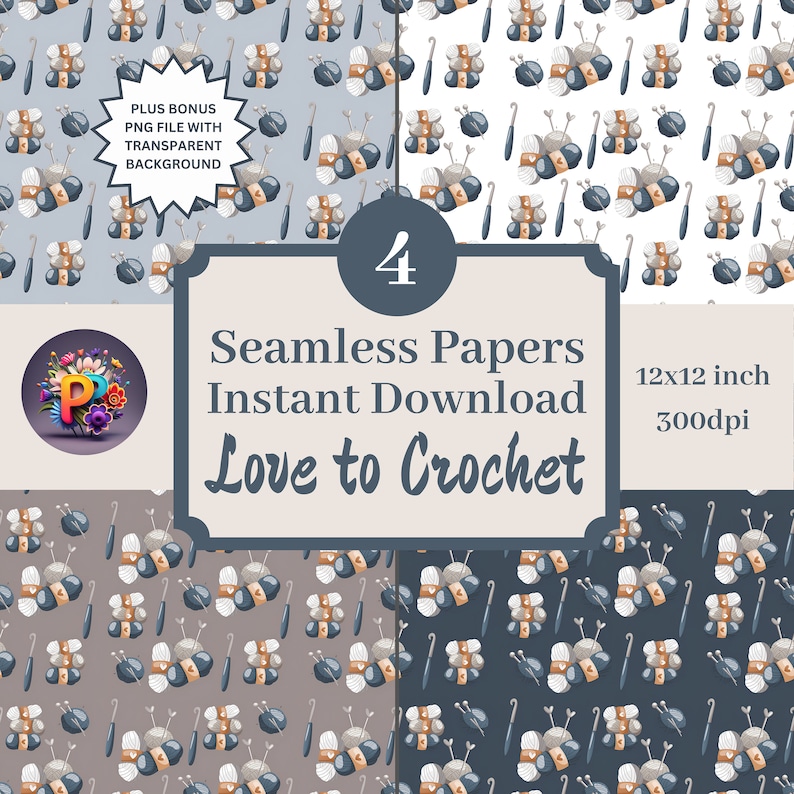 Love to Crochet Printable Background Scrapbook Papers 12x12 Seamless ...