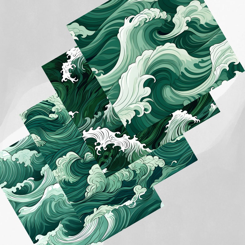 Green Waves Printable Background Scrapbook Papers, 12x12 Seamless ...