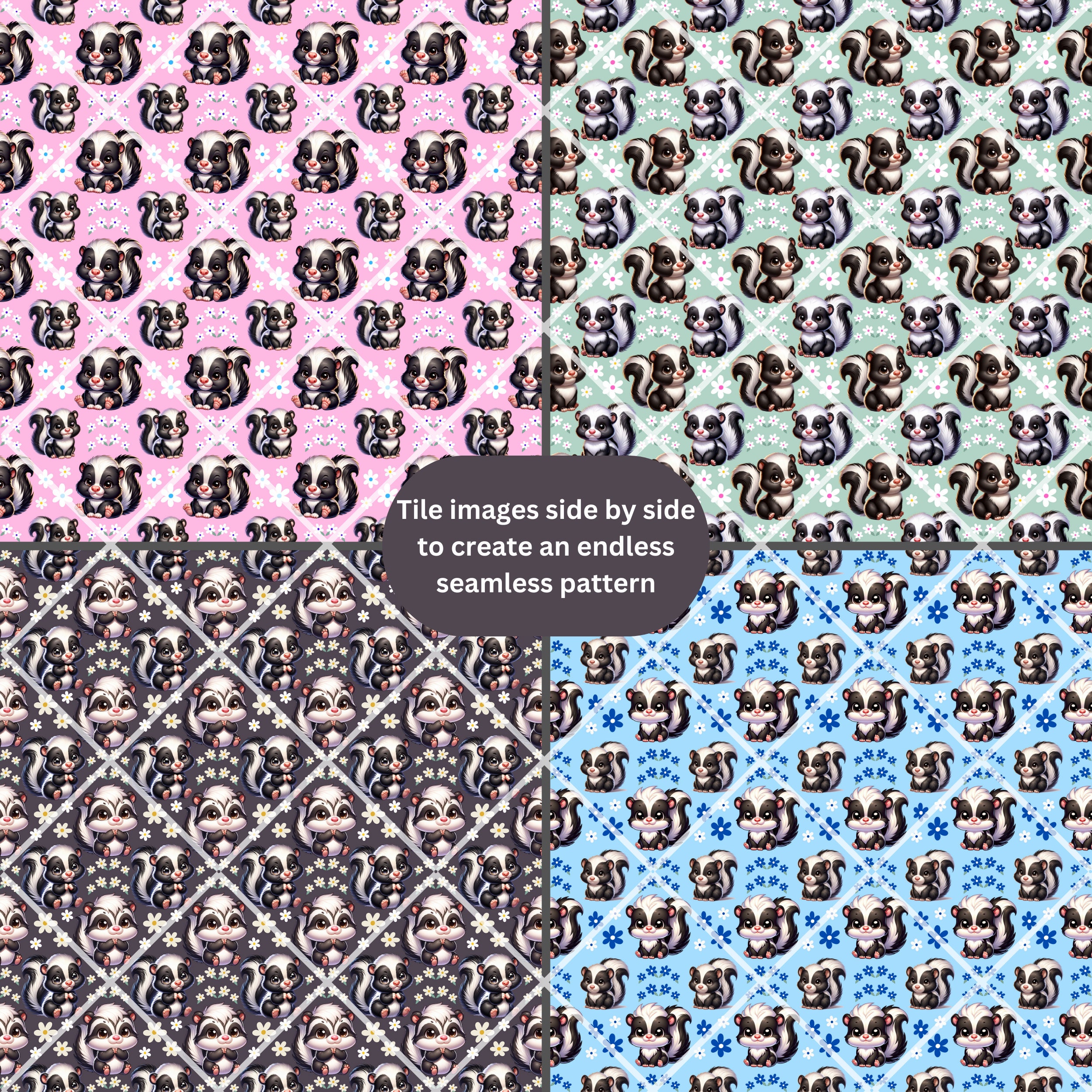 Cute Baby Skunks 12x12 Seamless Pattern Digital Paper Printable ...