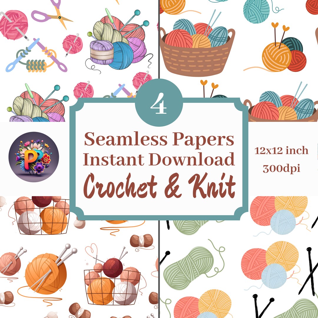 Crochet & Knit Printable Background Scrapbook Papers 12x12 Seamless ...