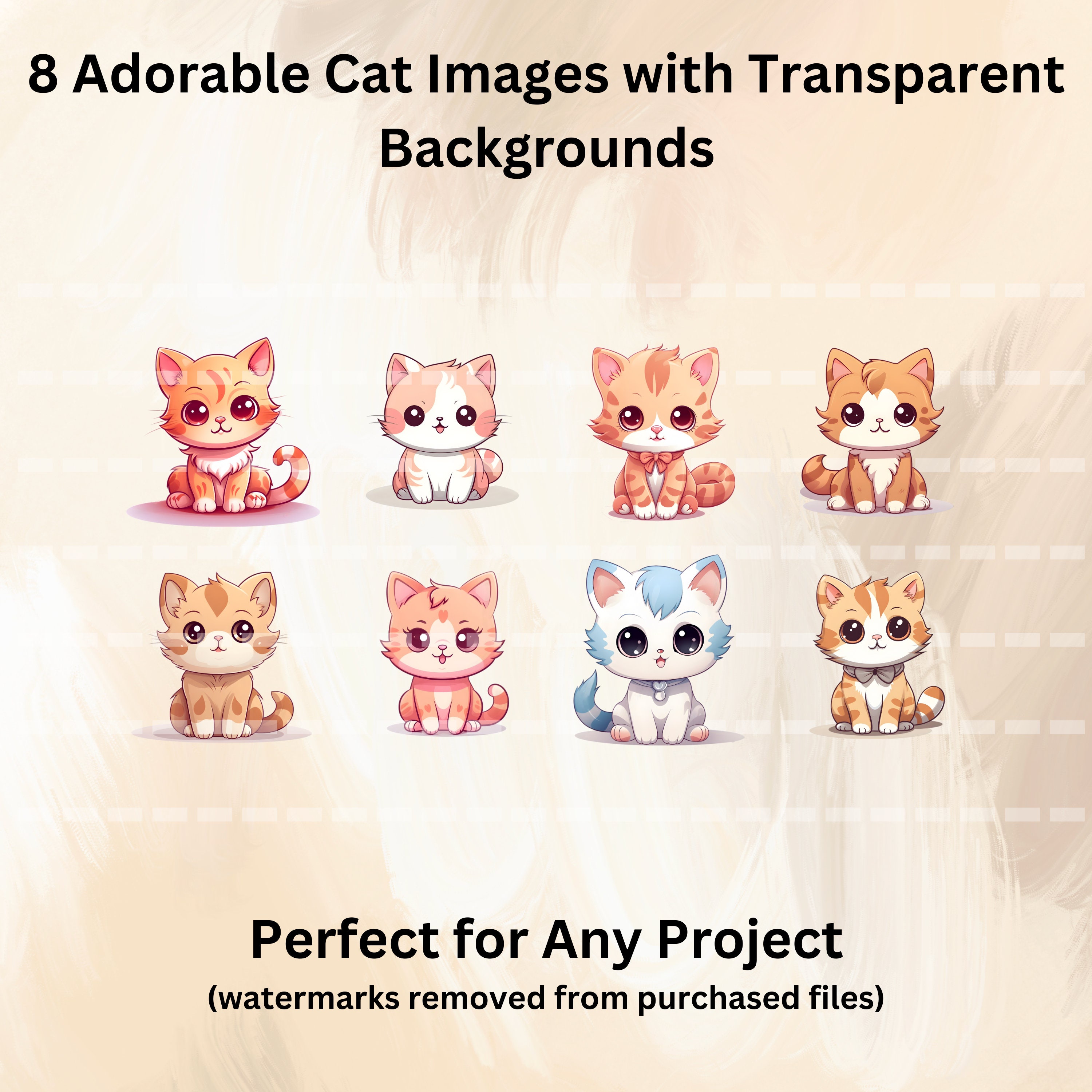 Cute Cat Clipart Set of 8 Clipart PNG Files, Instant Download, Cat ...