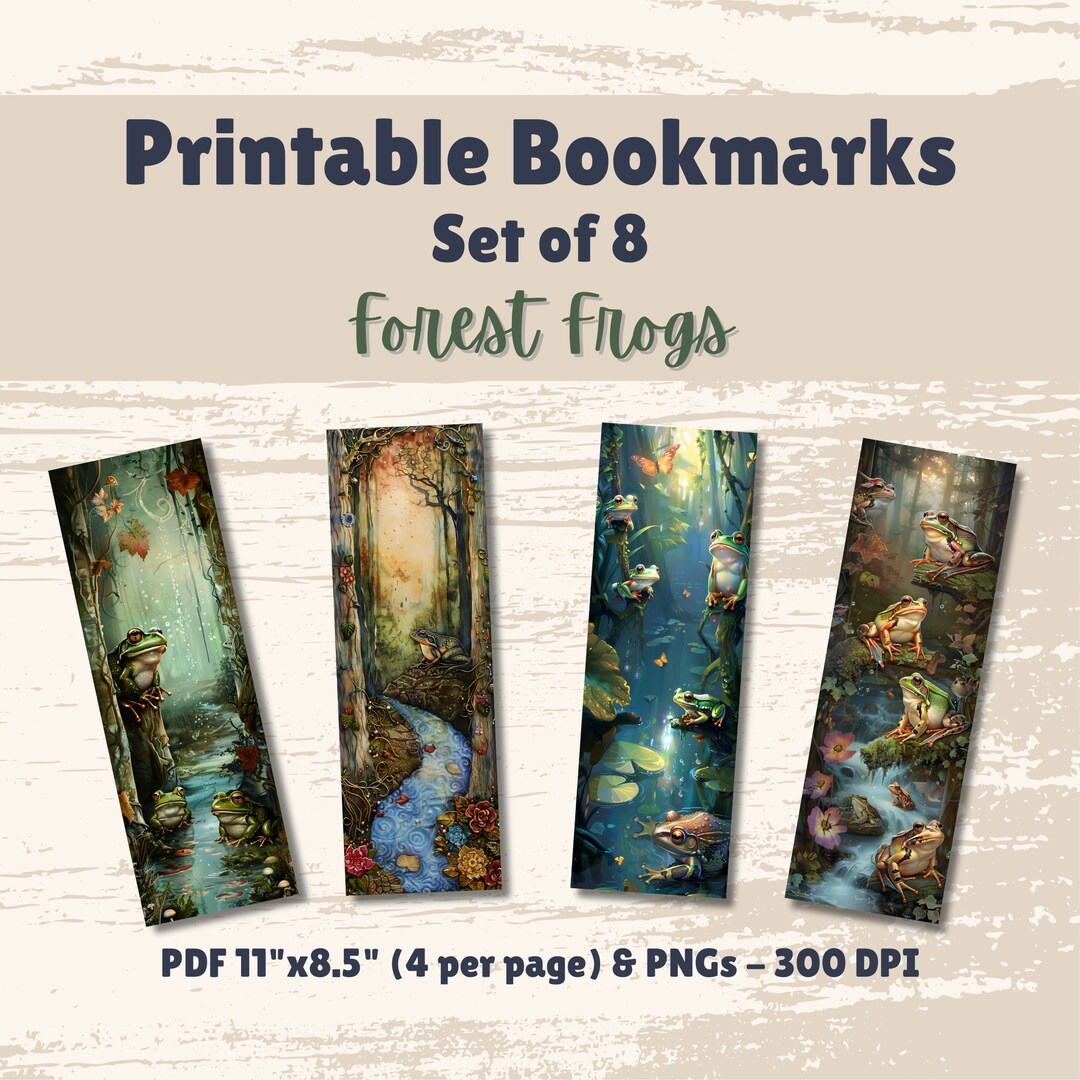 Forest Frogs Printable Bookmarks Set of 8 Digital Download, 11x8.5 PDF ...