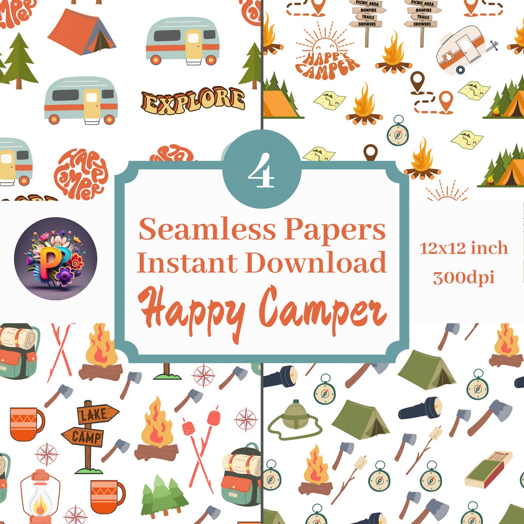 Happy Camper Printable Background Scrapbook Papers 12x12 Seamless ...