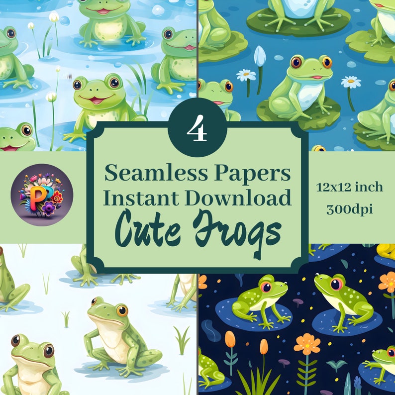 Cute Frogs Printable Background Scrapbook Papers, 12x12 Seamless ...