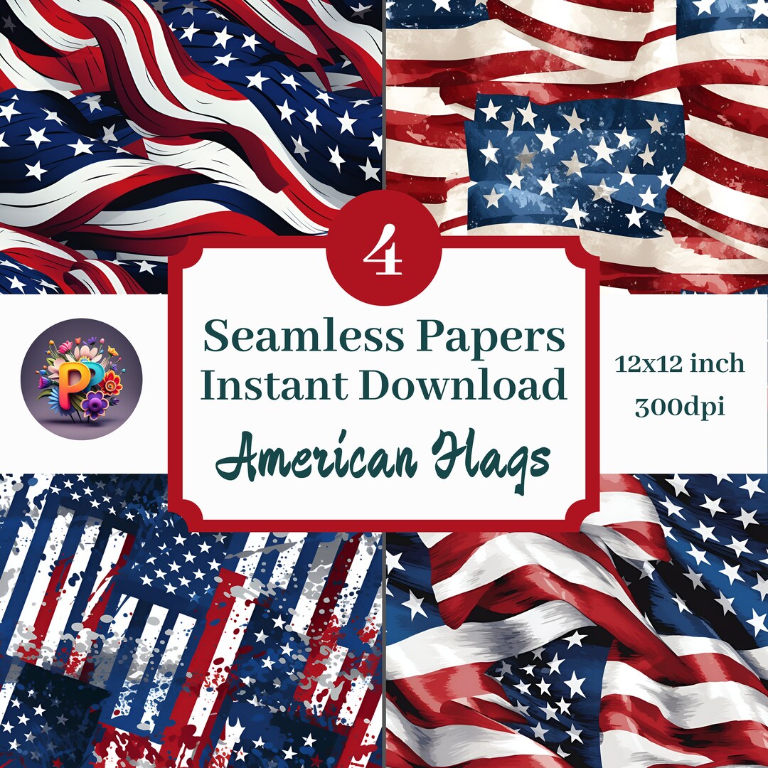 American Flags Digital Paper Printable Background Scrapbook Papers ...