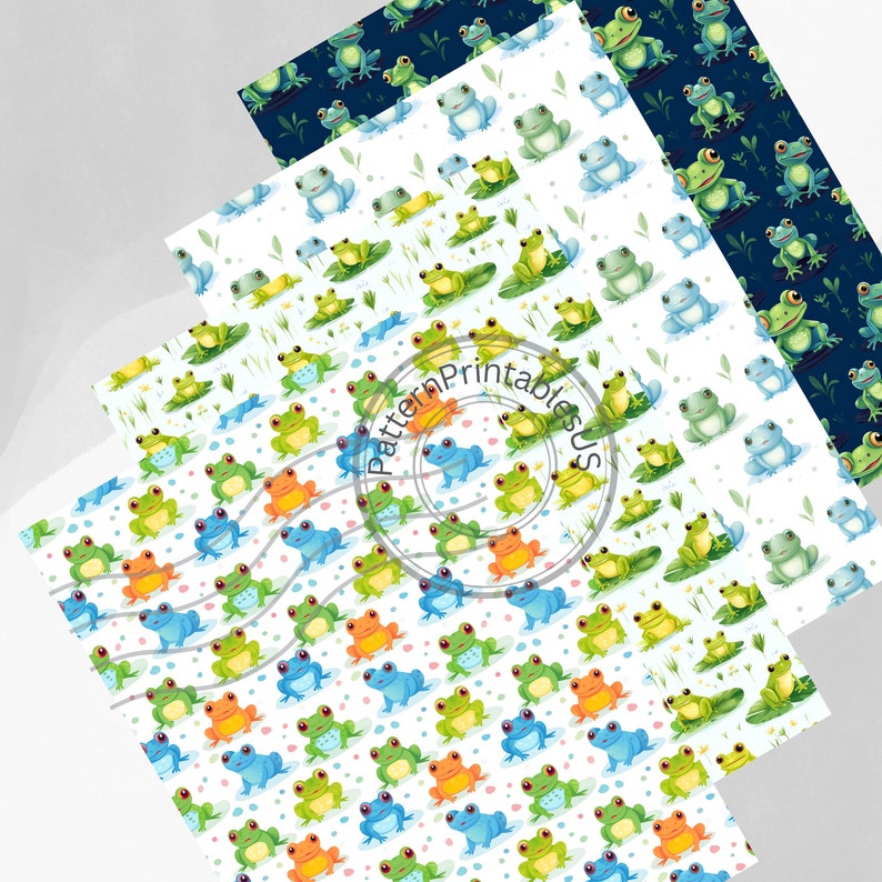 Playful Frogs Digital Paper, Printable Background Scrapbook Papers 8 ...