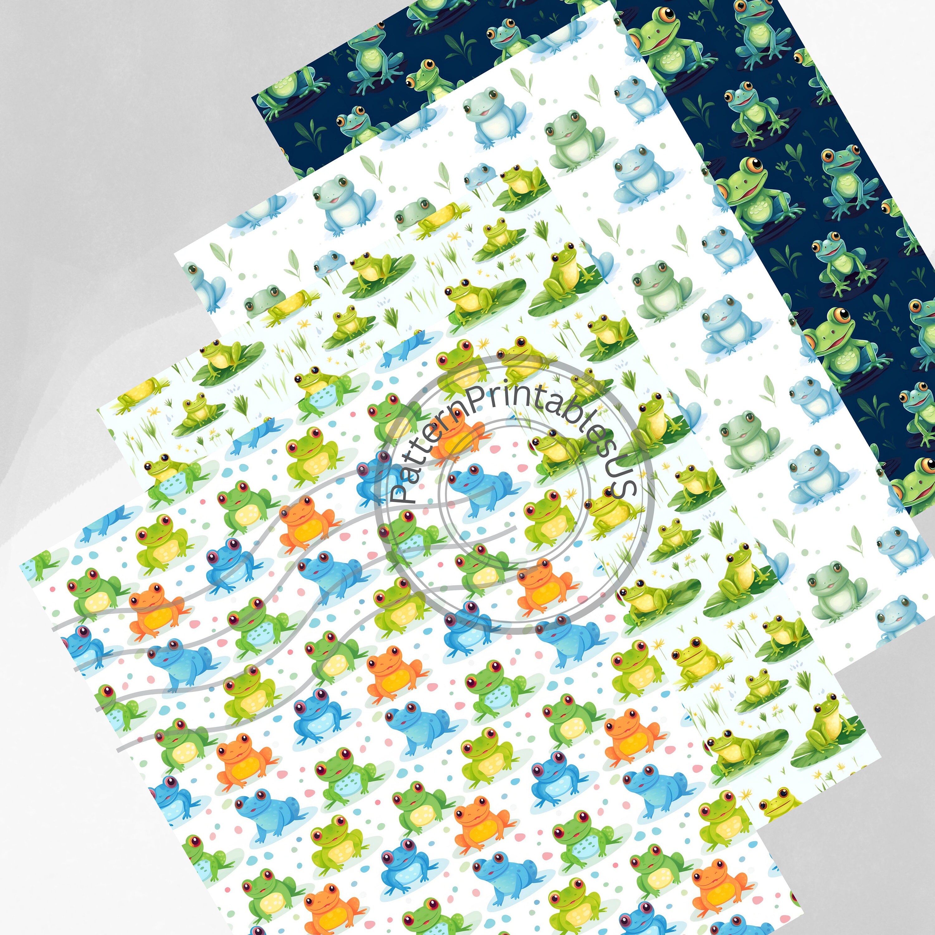 Playful Frogs Digital Paper, Printable Background Scrapbook Papers 8 ...