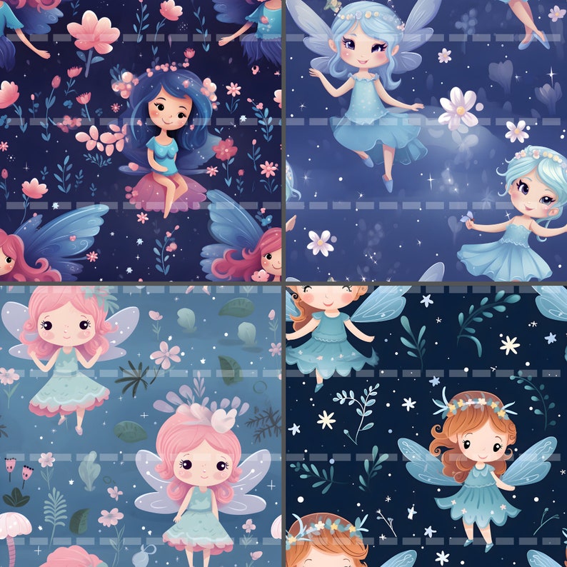 Cute Fairies Printable Background Scrapbook Papers, 12x12 Seamless ...