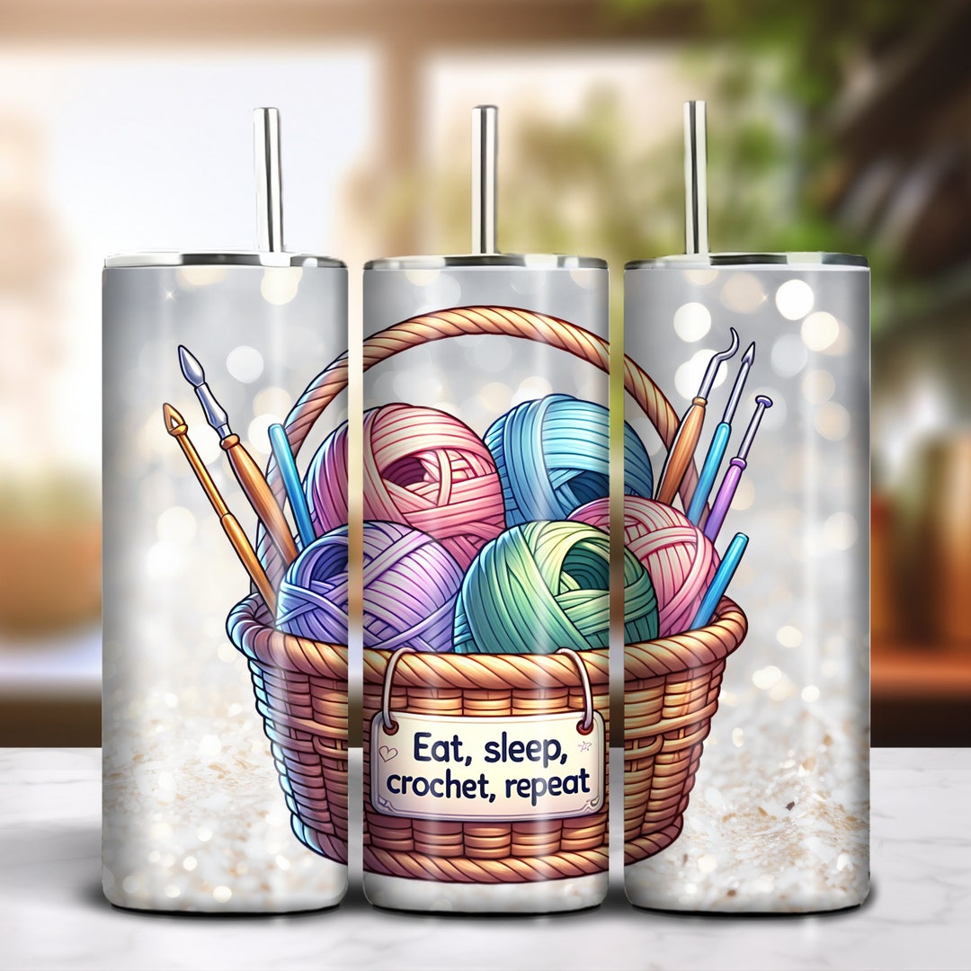 Funny Crocheting 20oz Skinny Tumbler Sublimation Sparkly Glitter Design ...