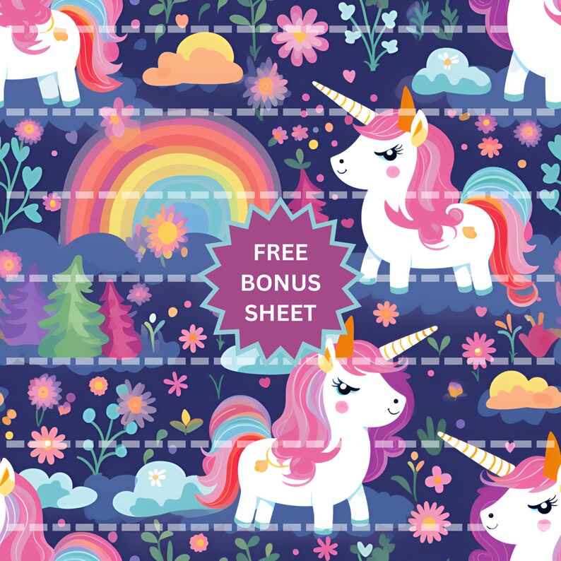 Cute Unicorns Digital Paper, Printable Background, Scrapbook Papers ...