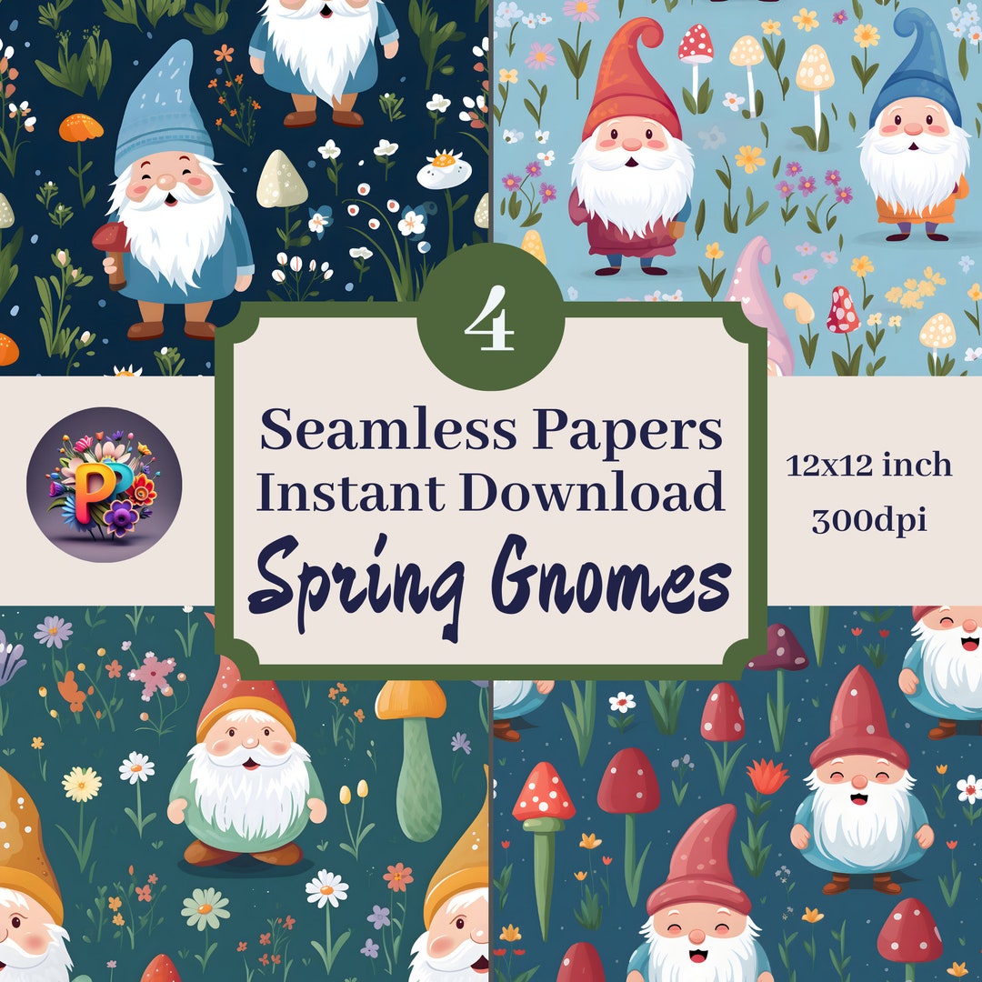 Spring Gnomes Printable Background Scrapbook Papers, 12x12 Seamless ...