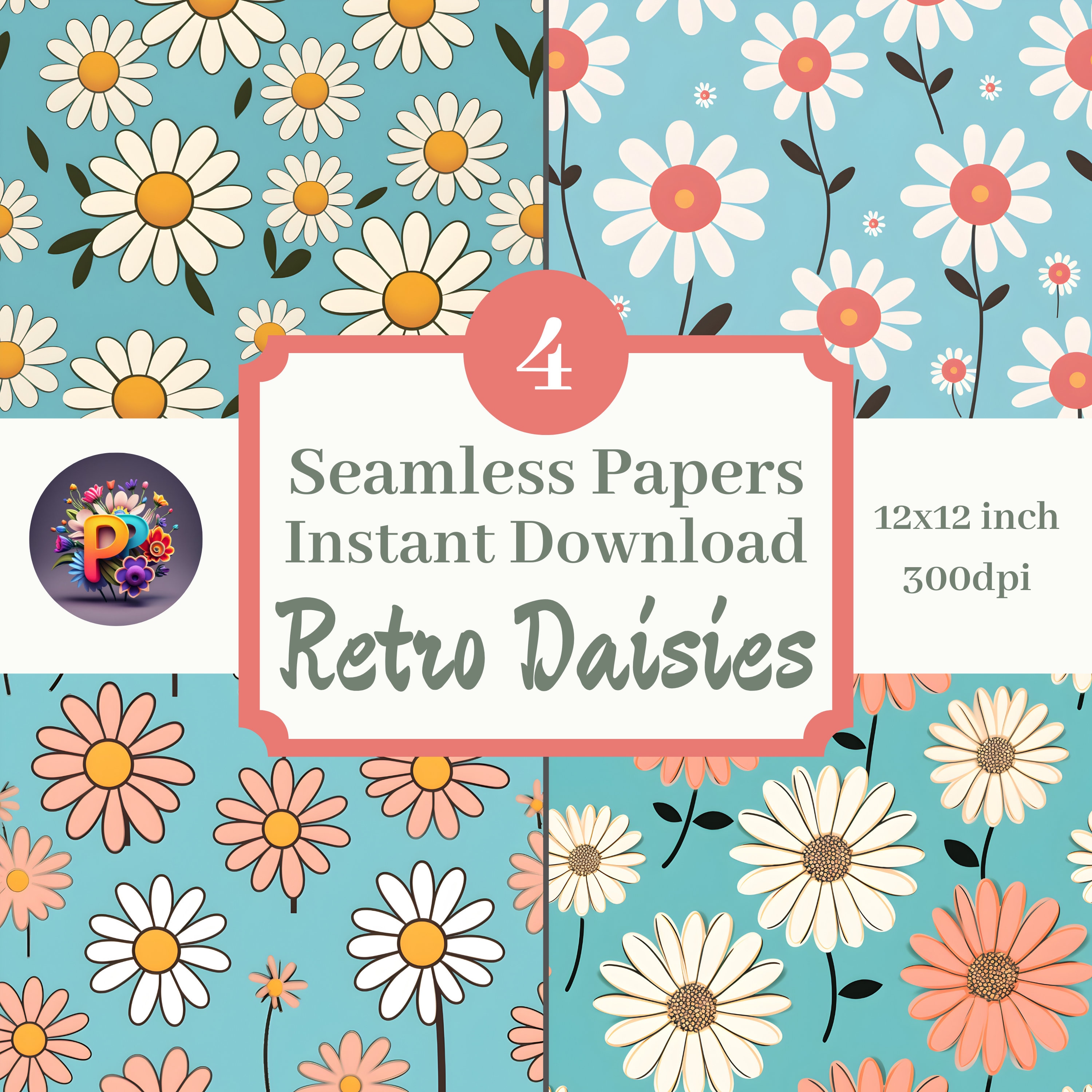 Retro Daisies Printable Background Scrapbook Papers 12x12 Seamless ...