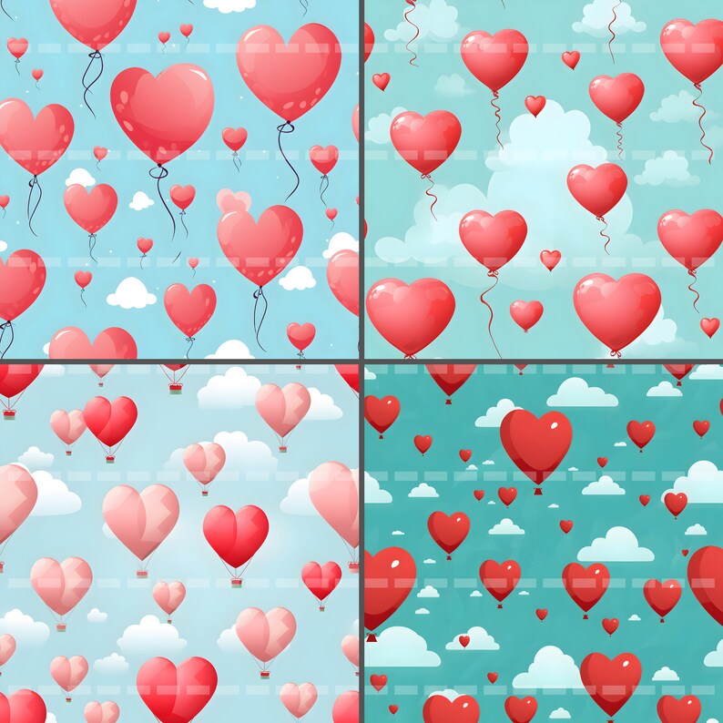 Heart Balloons Digital Paper Printable Background Scrapbook Papers ...
