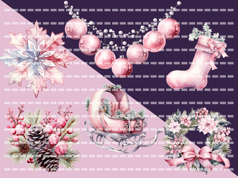 Pastel Christmas Clipart Set, Snowflake Clipart, Xmas Clipart, Pink ...