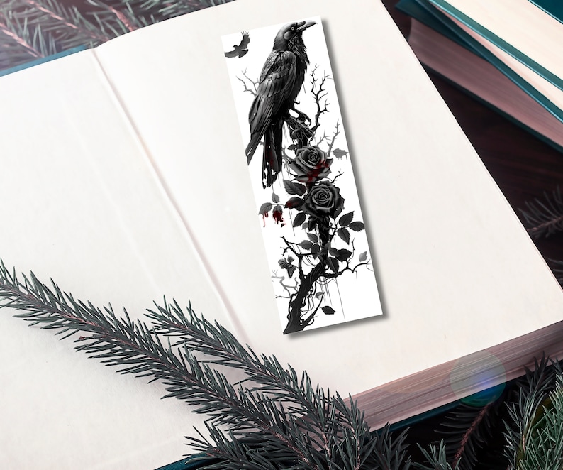 Ravens & Roses Printable Bookmarks Set of 8 Digital Download 11x8.5 PDF ...