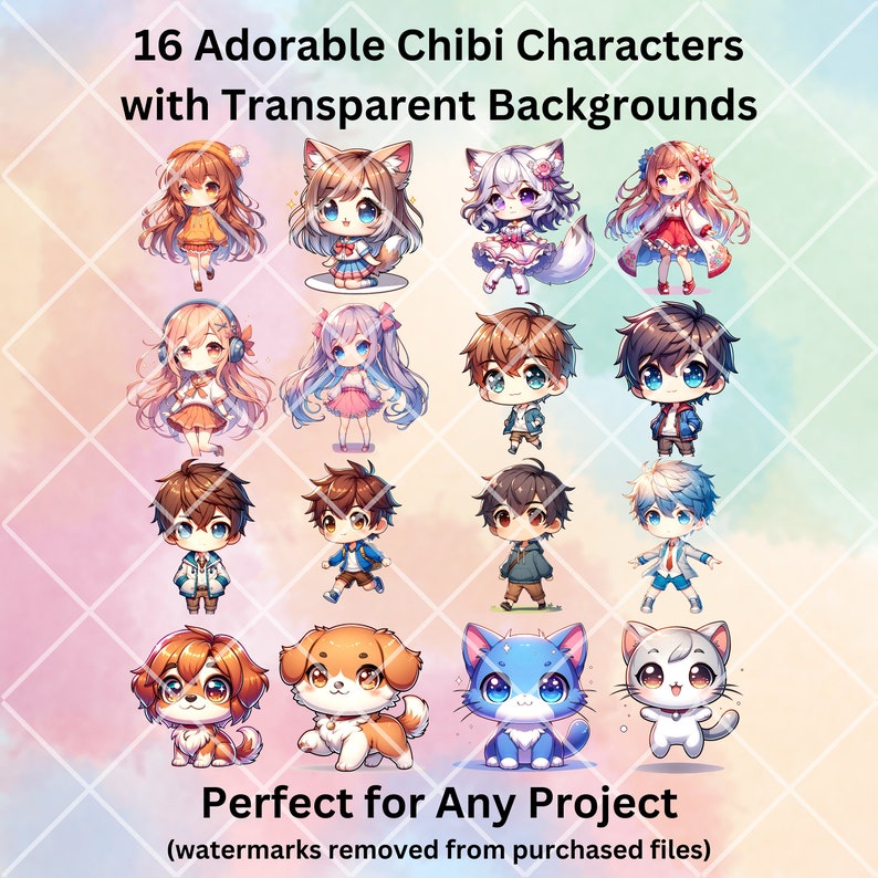 Chibi Clipart Bundle Set of 8 Adorable Anime Clipart PNG Files Digital ...