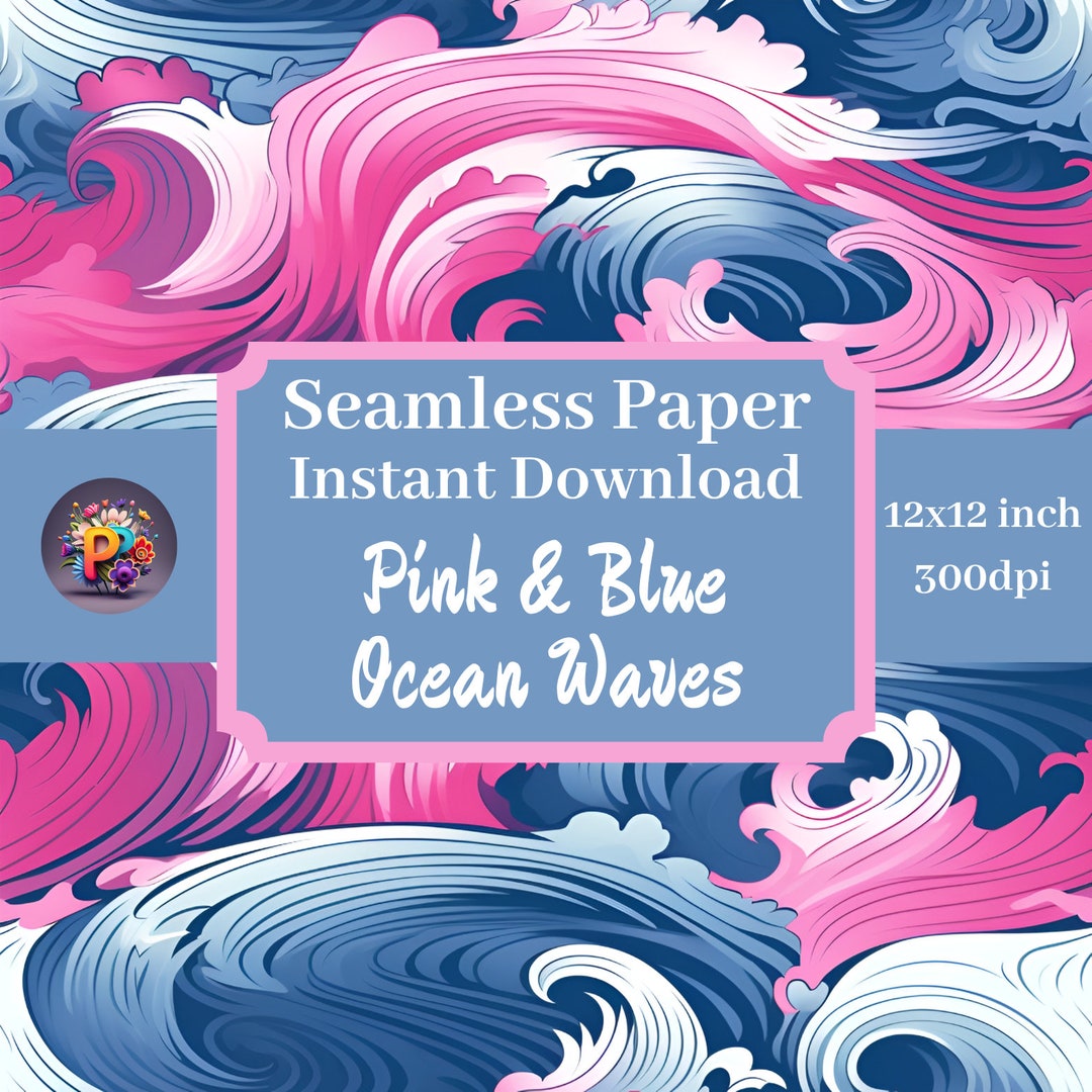 Ocean Waves Pink & Blue Theme Printable Background Scrapbook Papers ...