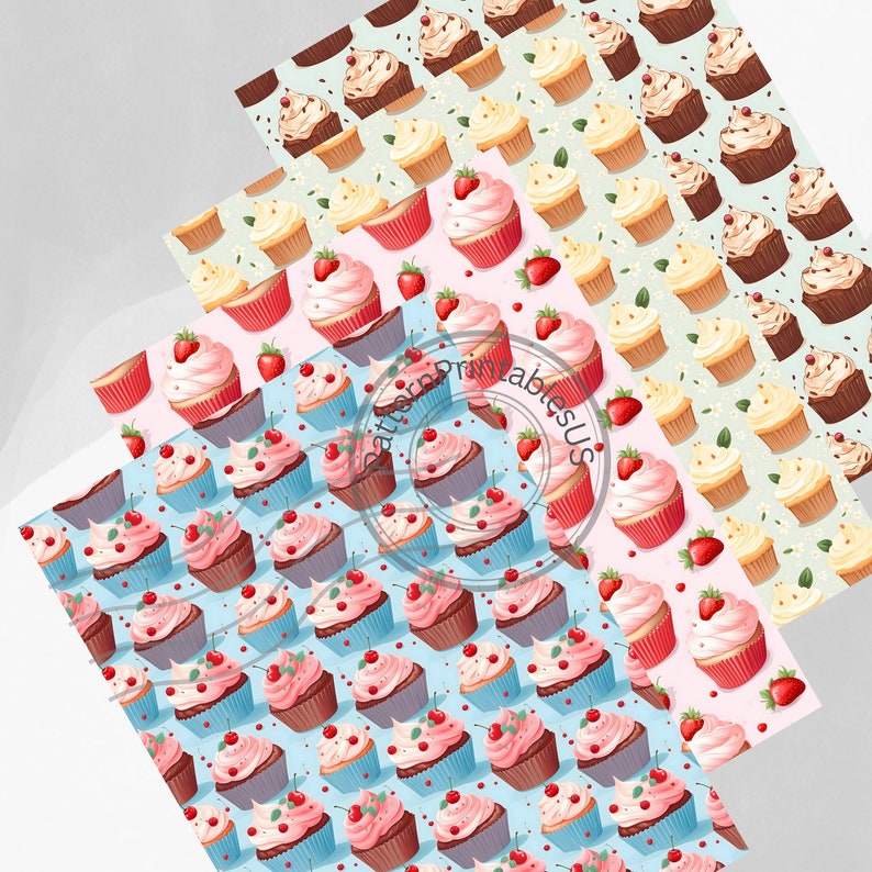 Frosted Cupcakes Digital Paper, Printable Background Scrapbook Papers 8 ...