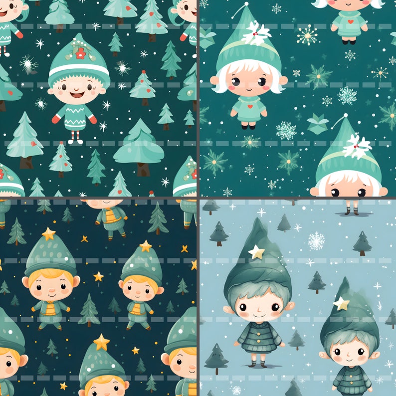 Cute Elves Printable Background, Scrapbook Papers, 12x12 Seamless ...