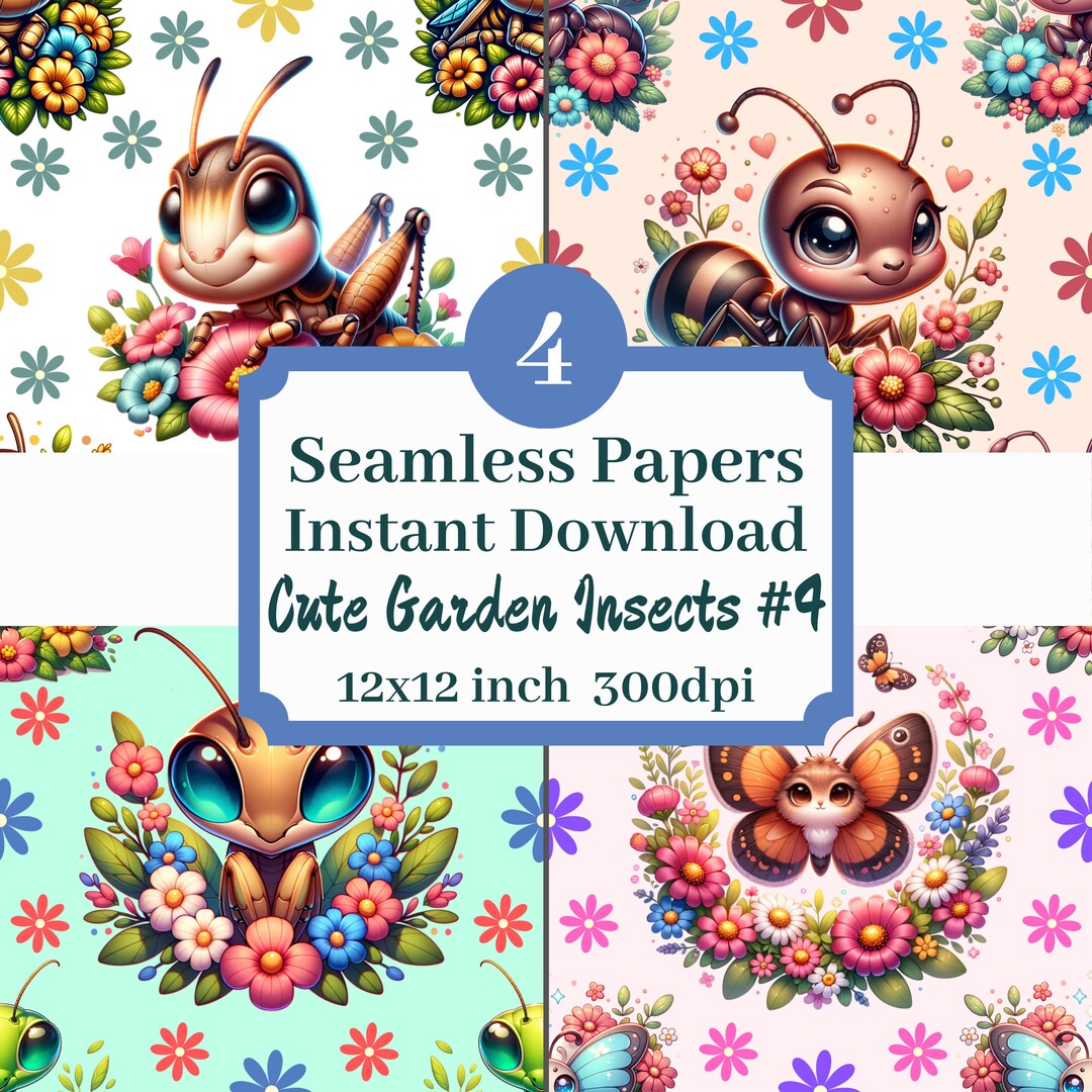 Cute Garden Insects #4 12x12 Seamless Pattern Digital Paper Printable ...