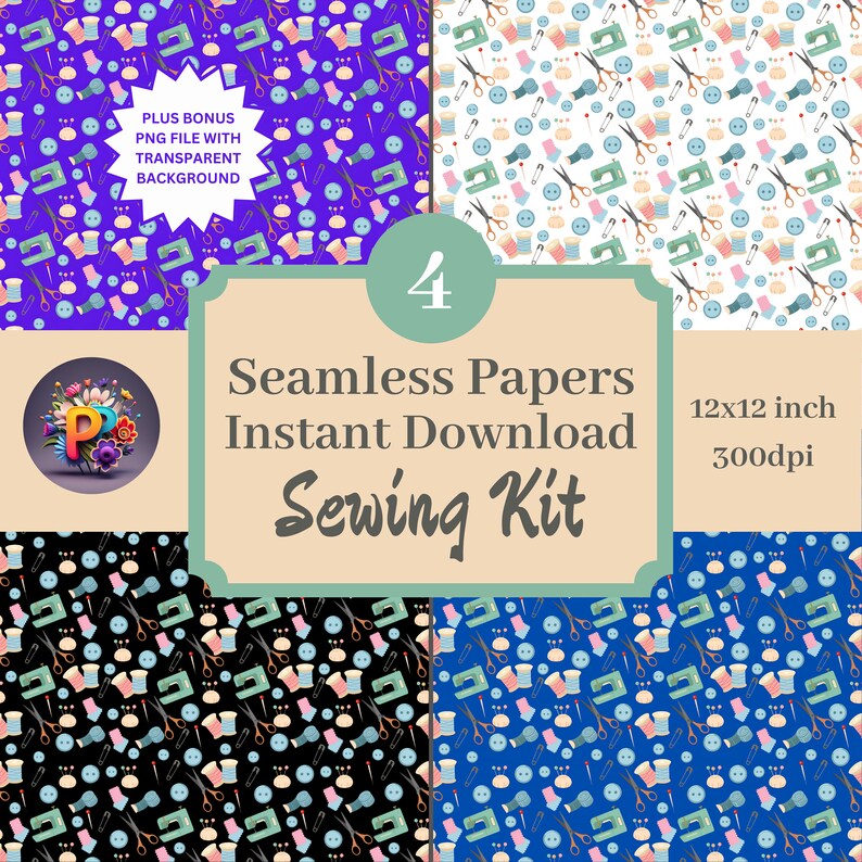 Sewing Kit Printable Background Scrapbook Papers, 12x12 Seamless ...
