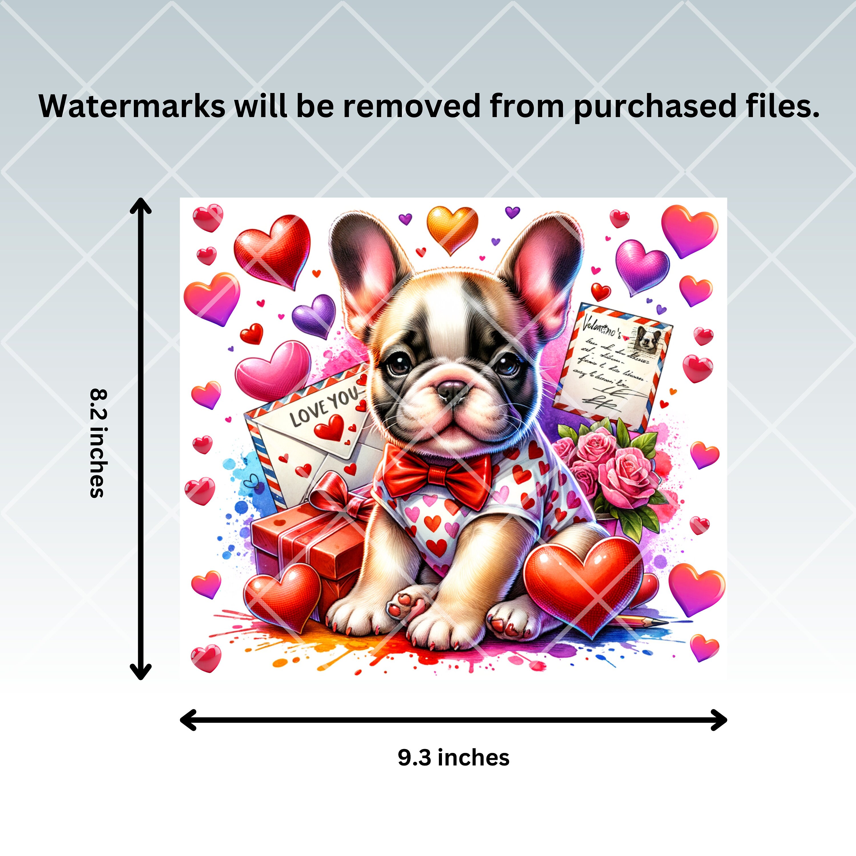 Love Letters Valentine Frenchie Puppy 20oz Skinny Tumbler Seamless ...